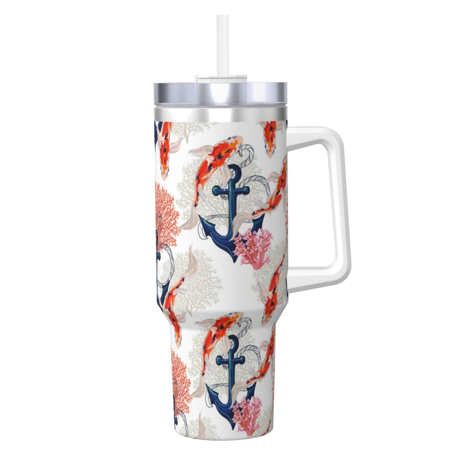 Fotbe Koi Fish And Corals Pattern 40oz Ice Bully With Handle And Straw ...