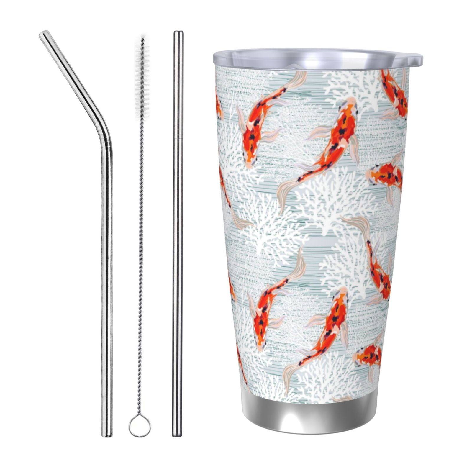 Fotbe Koi Fish Corals,Spring Summer Pattern 20 oz Tumbler Stainless ...