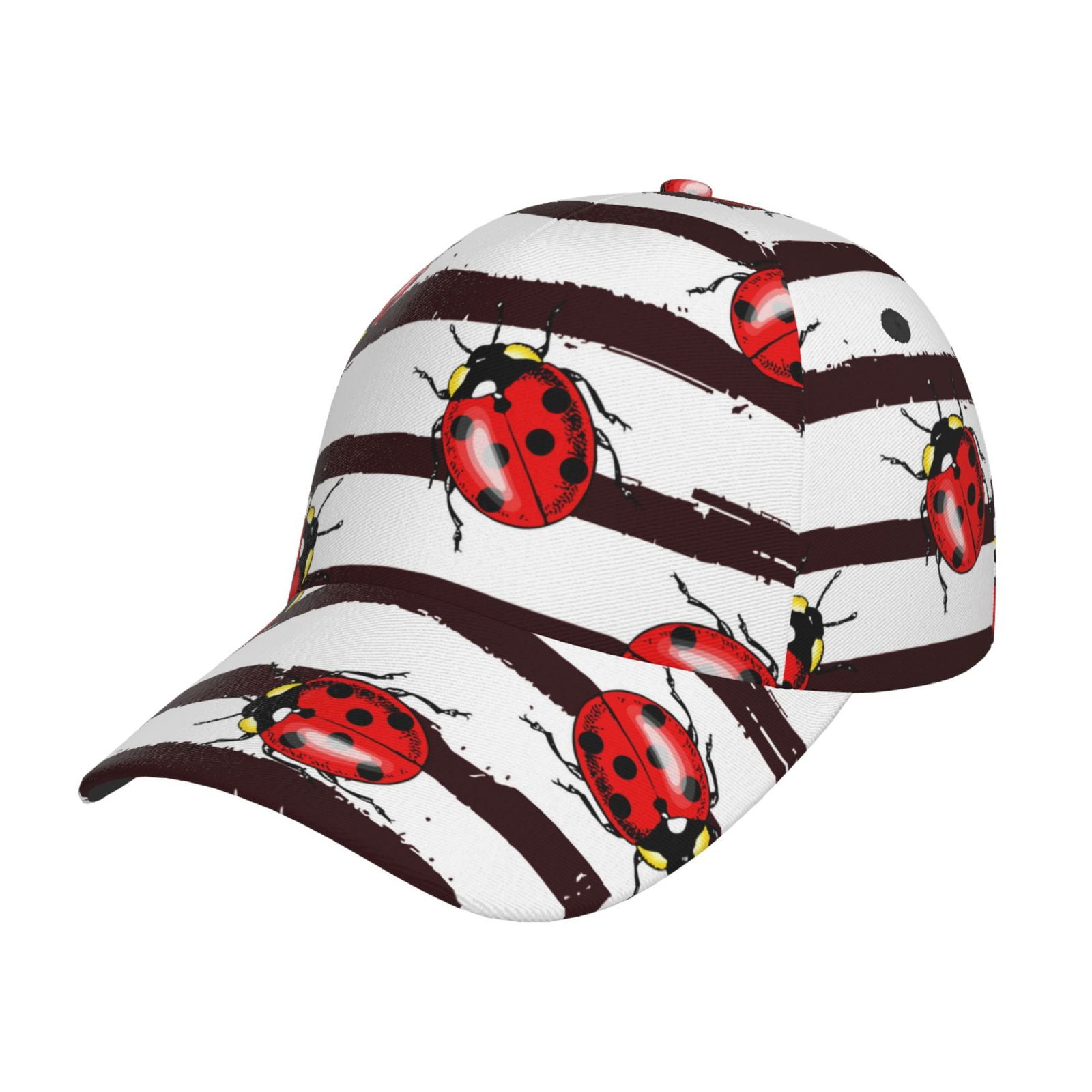 Fotbe Ladybugs On Black And White Striped1 Baseball Cap, Ladybugs On ...