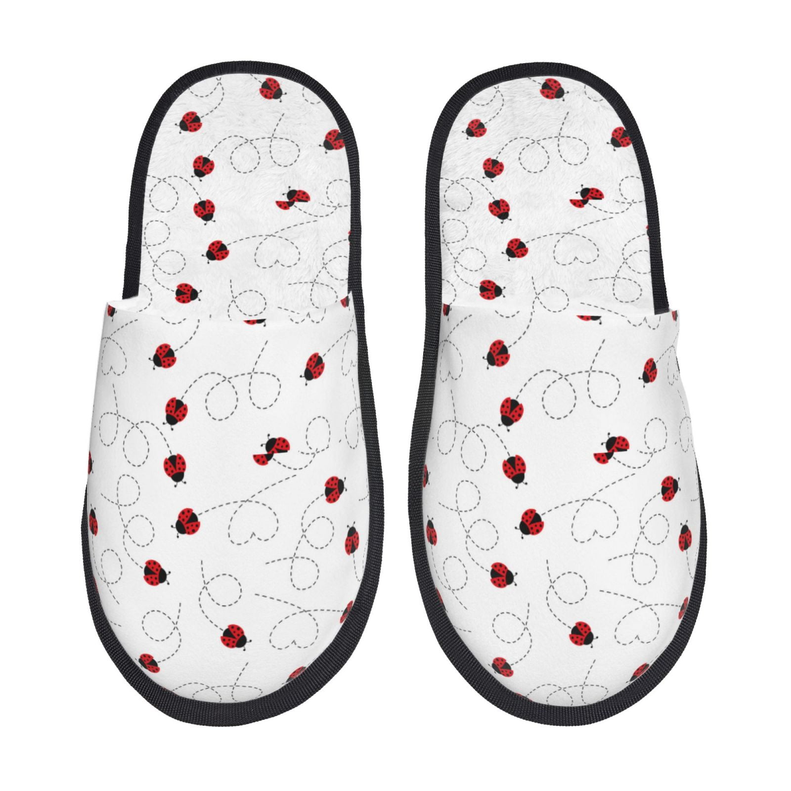 Fotbe Ladybugs Flying On Dotted Route Pattern Women's Fuzzy Slippers ...