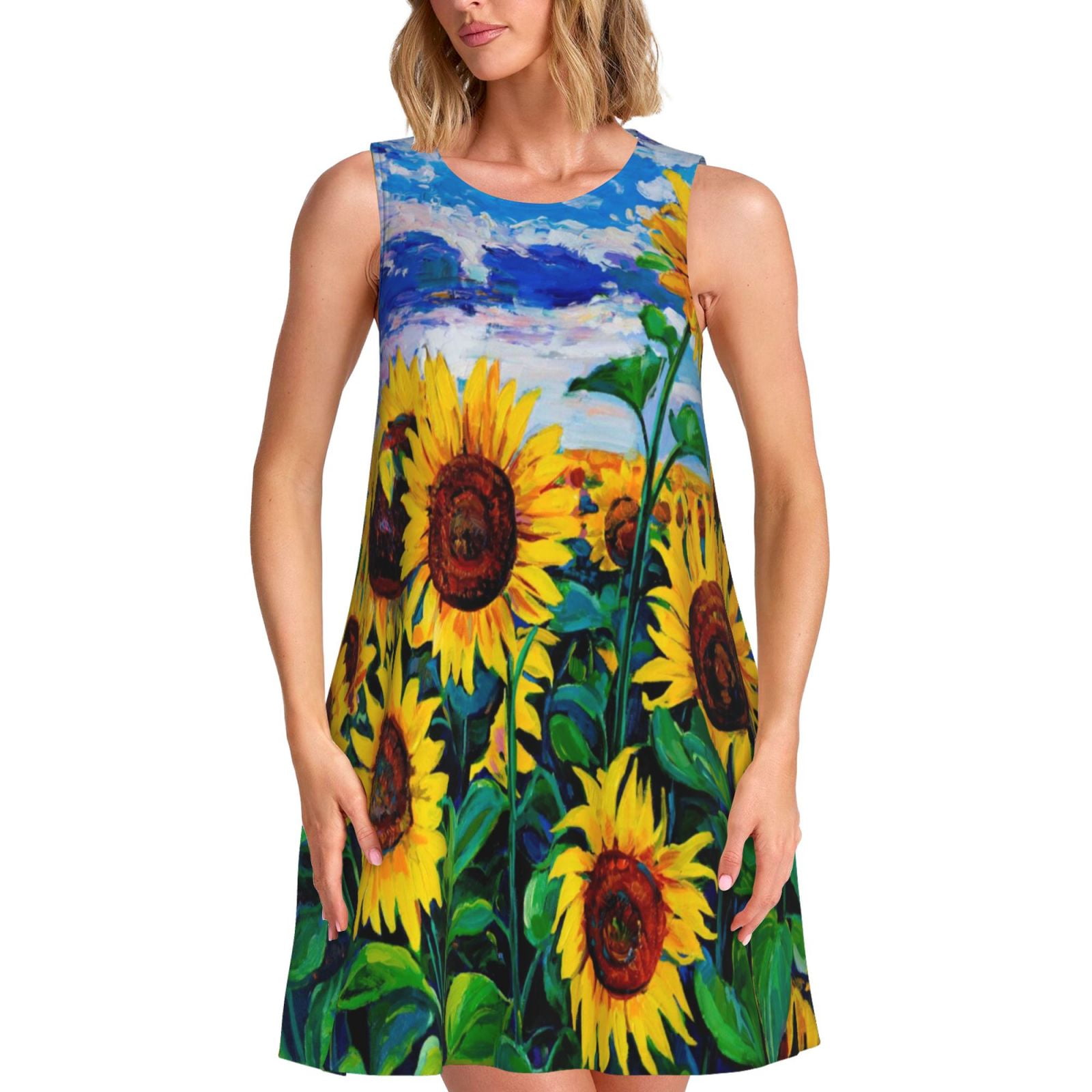 Fotbe Landscape With Sunflowers Pattern Women’s Summer Tank Midi Dress ...