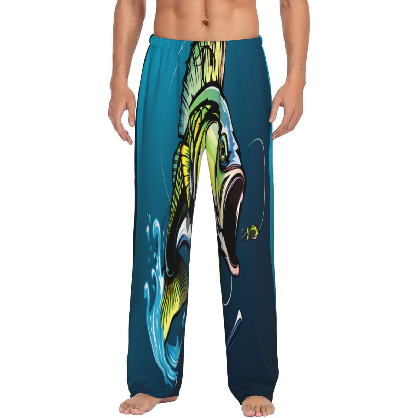 Fotbe Largemouth Bass Fish Pattern Men's Pajama Pants,Sleepwear Pants ...