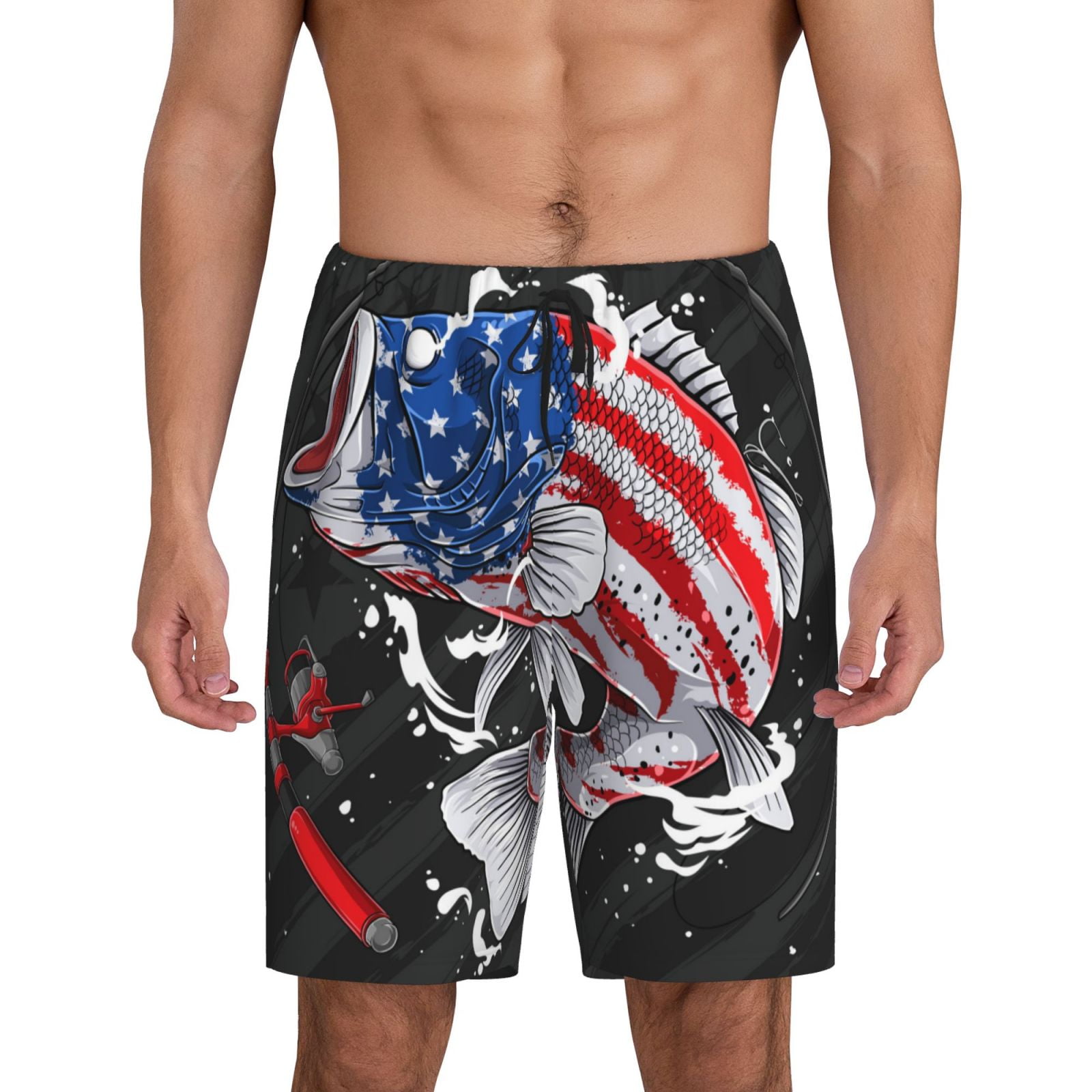 Fotbe Largemouth Bass Fish in USA Pajama Shorts for Men, Men's Pajama ...