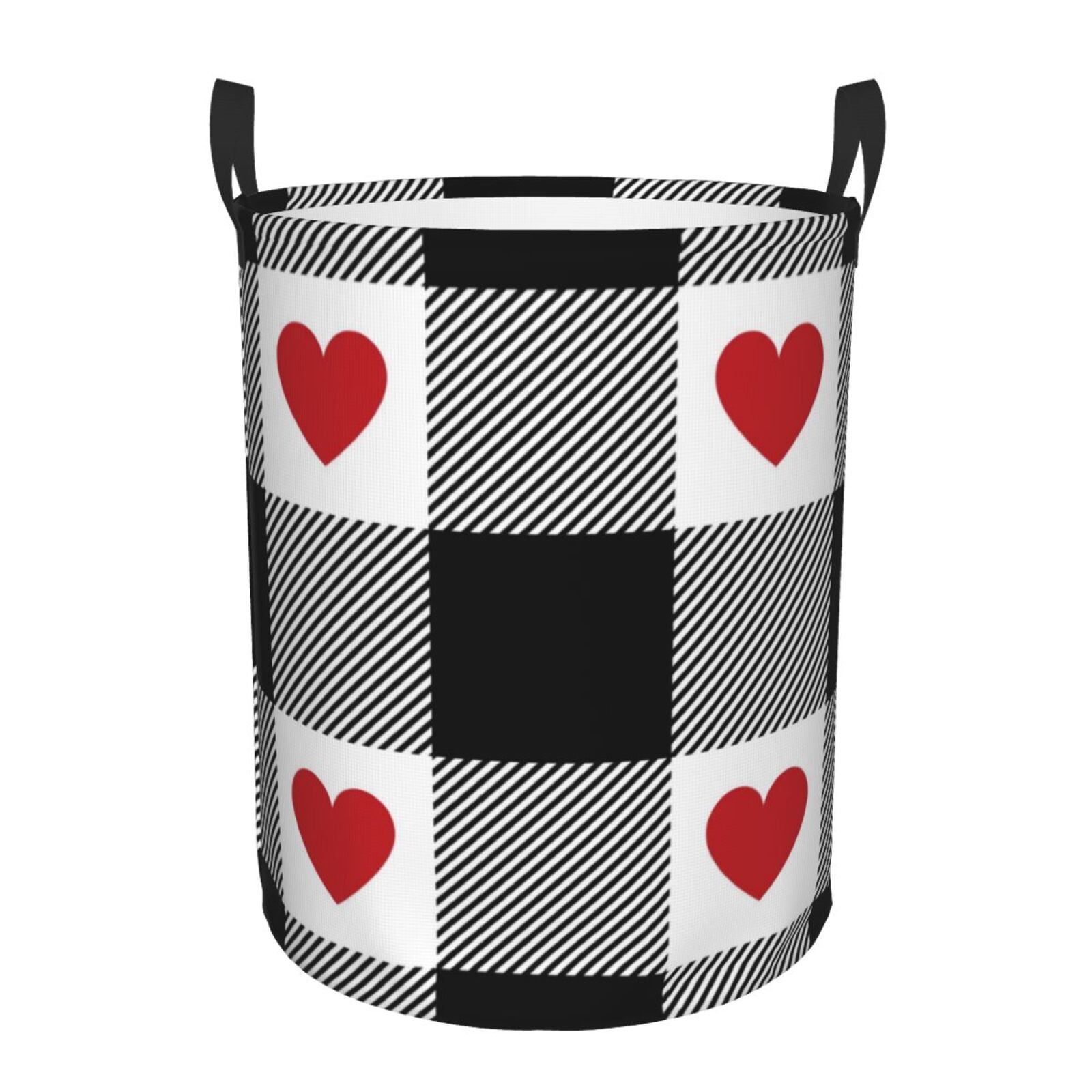 Fotbe Laundry Hamper With Durable Leather Laundry Basket Heart Black Buffalo Plaid Gingham ...