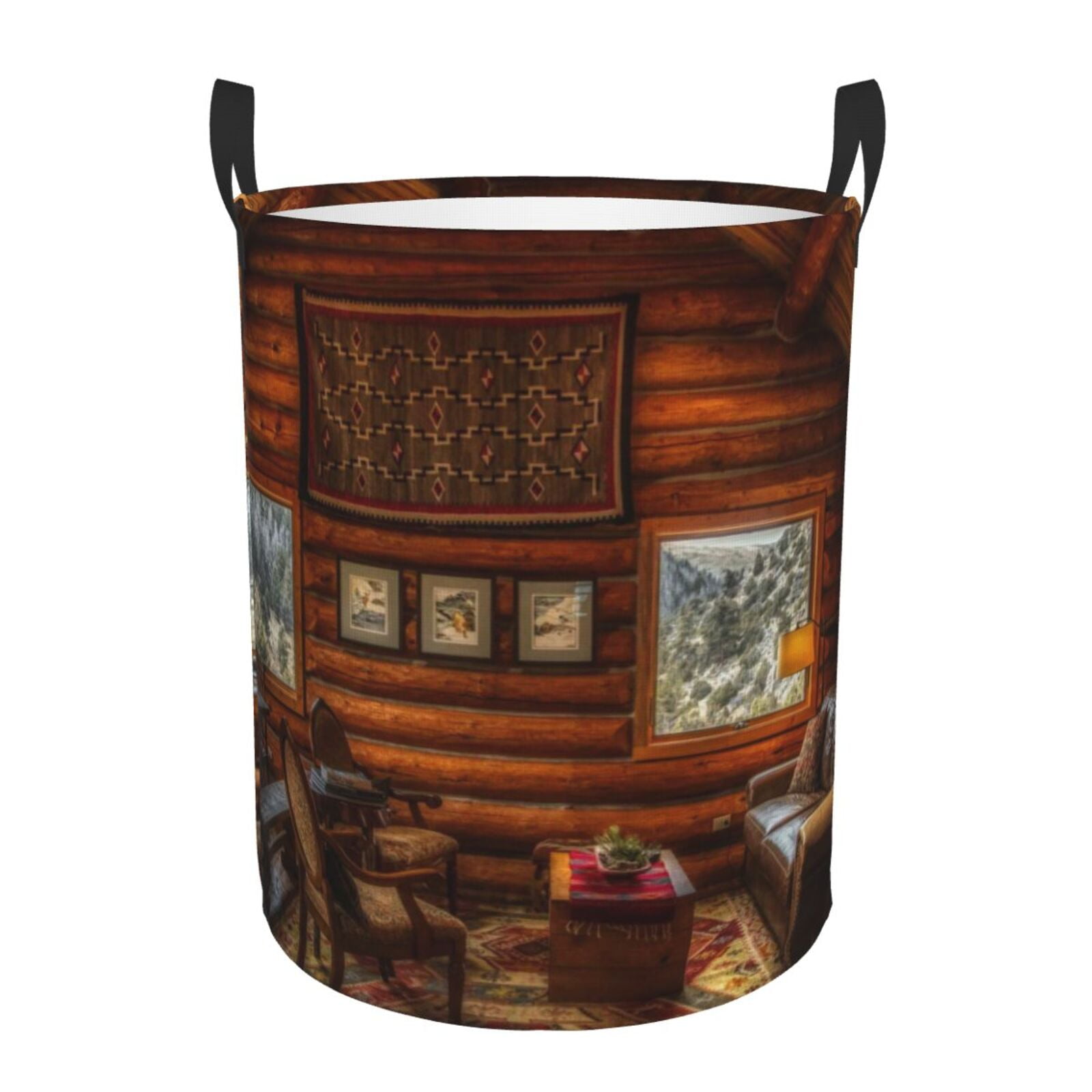 Fotbe Log Cabin Inside Laundry Basket with Handles, Waterproof Large ...