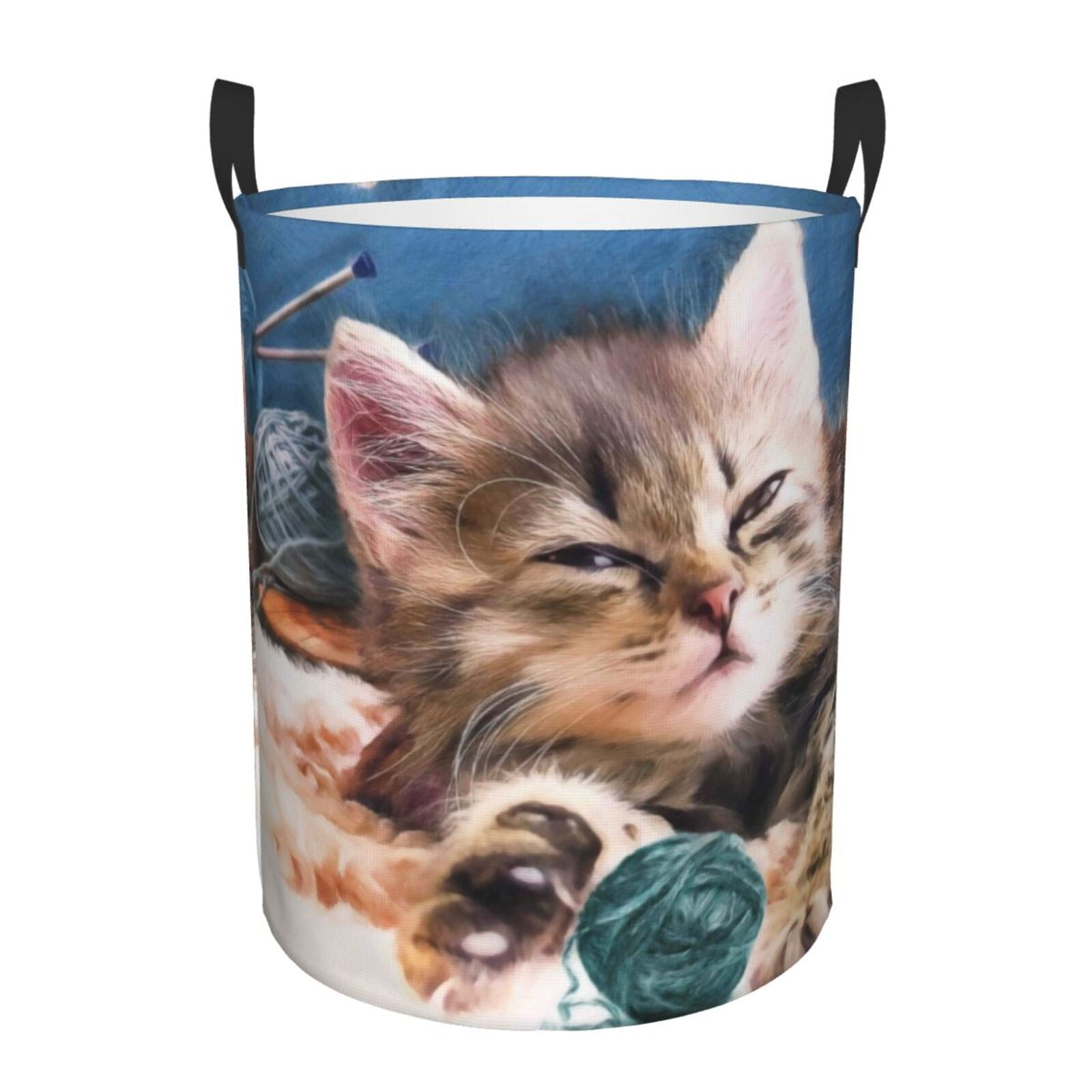 Fotbe Laundry Hamper With Durable Leather Laundry Basket Playful Cat ...