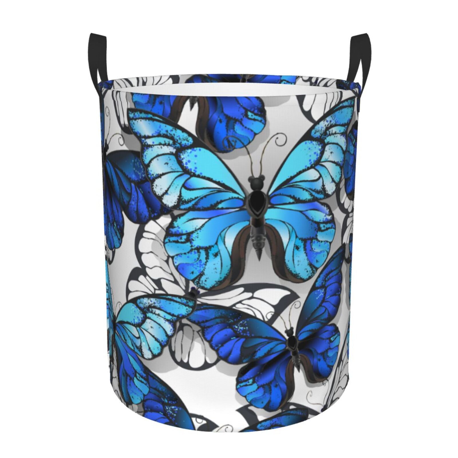 Fotbe Laundry Hamper With Durable Leather Laundry Basket Blue And White ...