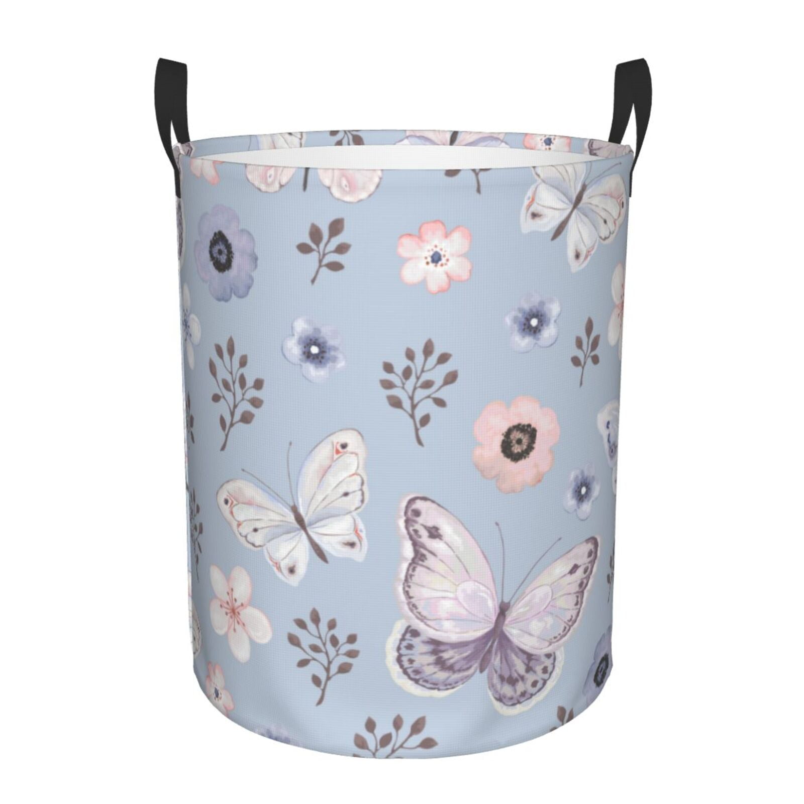Fotbe Laundry Hamper With Durable Leather Laundry Basket Blue Butterfly ...