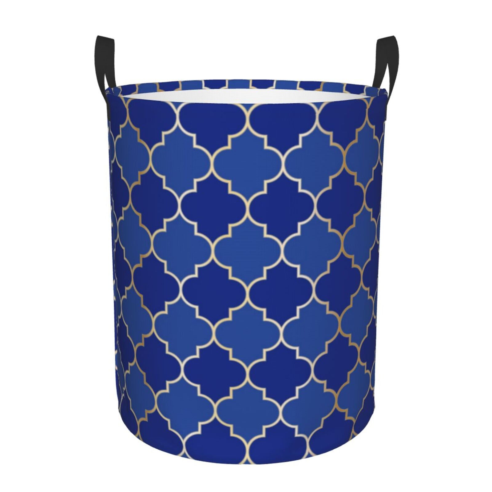Fotbe Laundry Hamper With Durable Leather Laundry Basket Blue Gold Grid ...