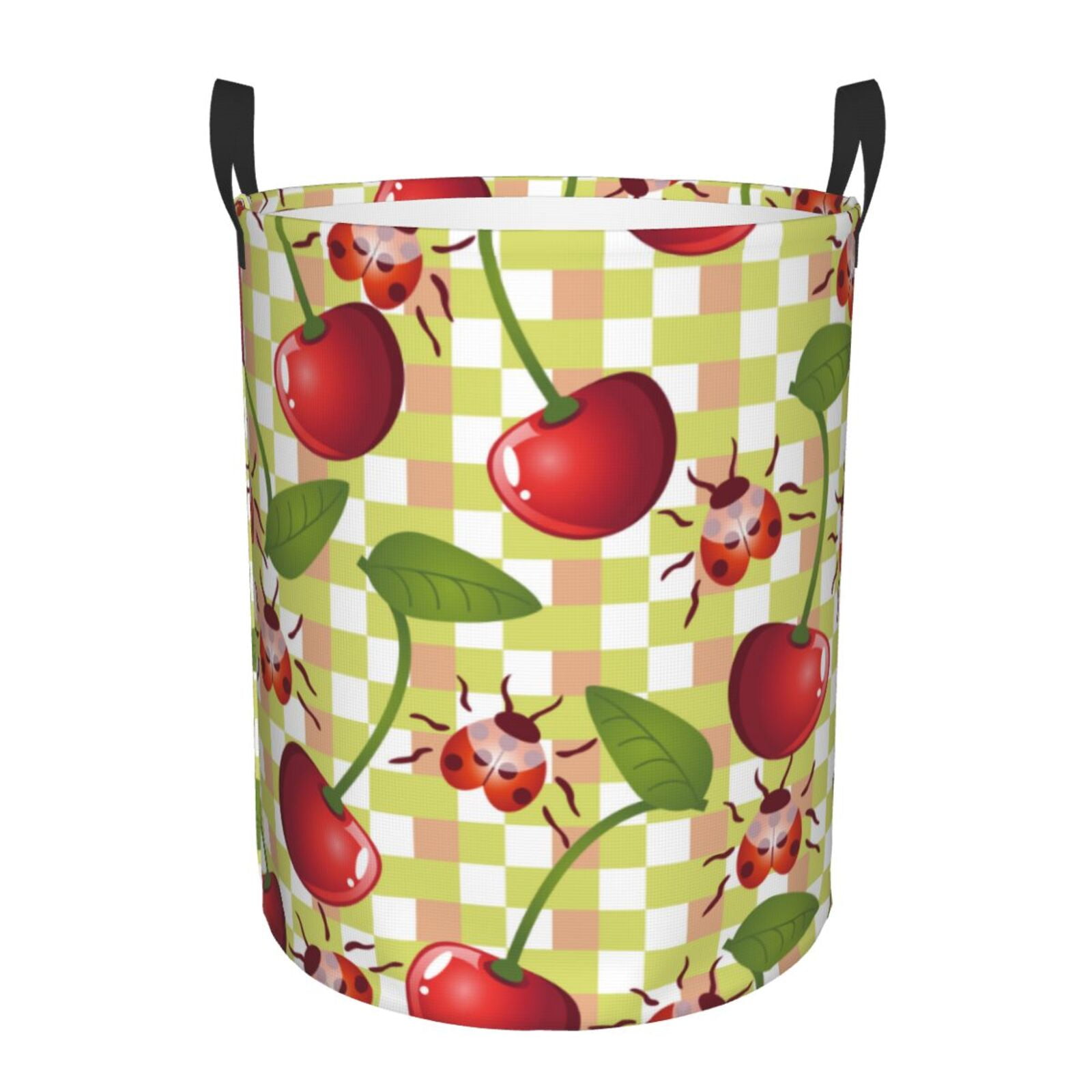 Fotbe Laundry Hamper With Durable Leather Laundry Basket Cherries And ...