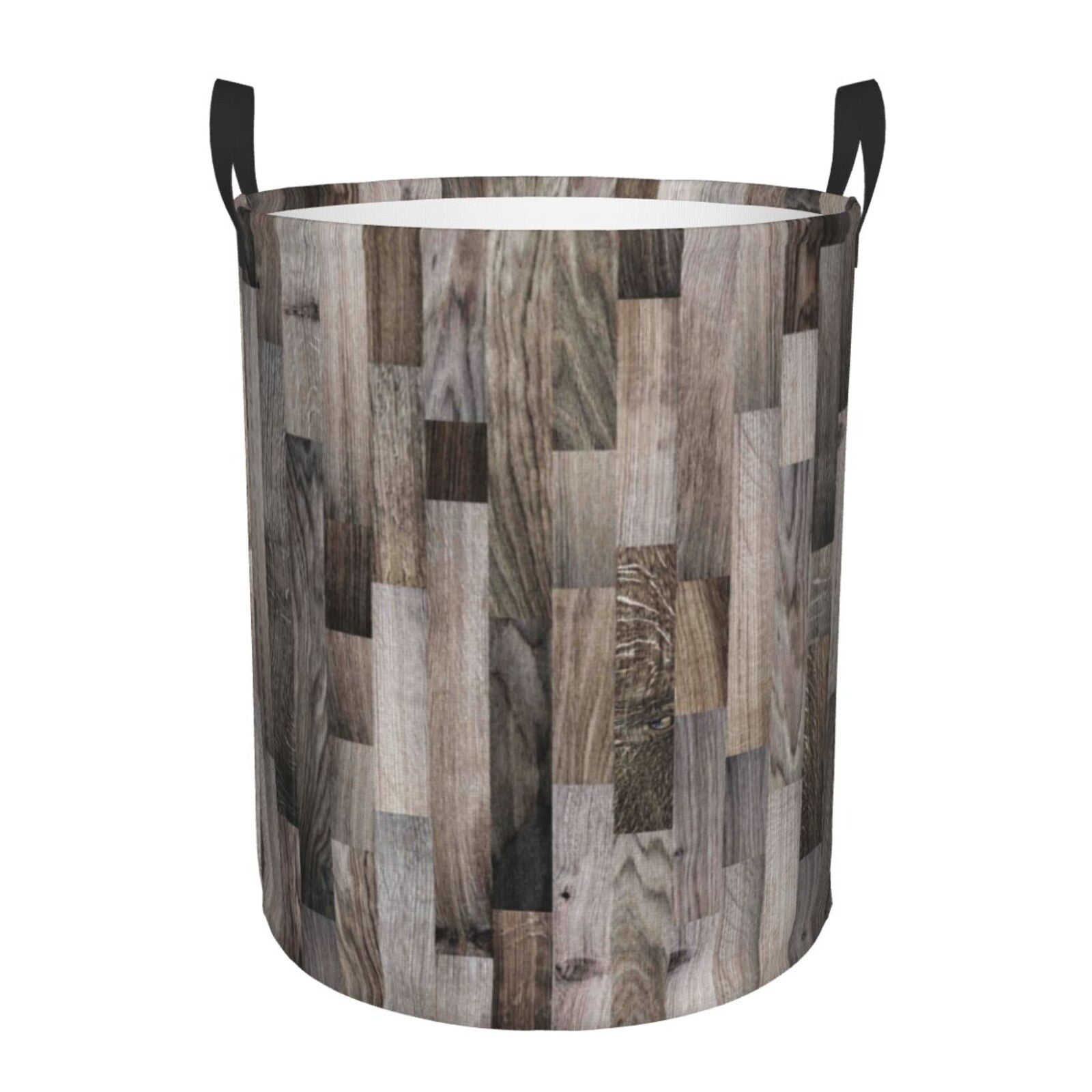 Fotbe Laundry Hamper With Durable Leather Laundry Basket Wooden Texture ...