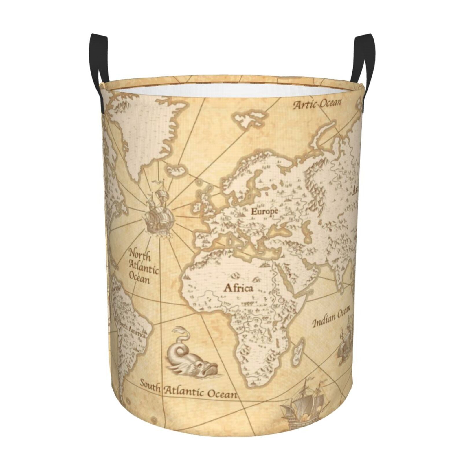 Fotbe Laundry Hamper With Durable Leather Laundry Basket World Map ...