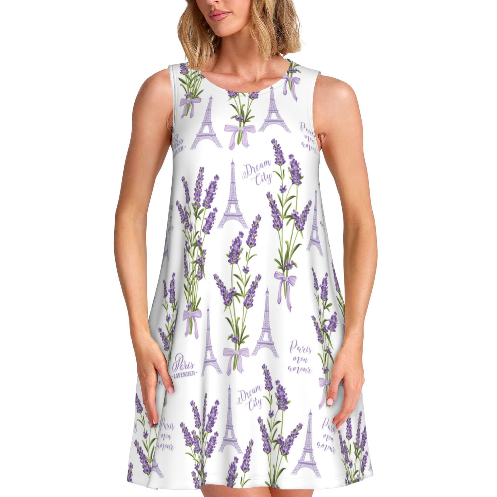 Fotbe Lavender Flowers Pattern Women’s Summer Tank Midi Dress ...