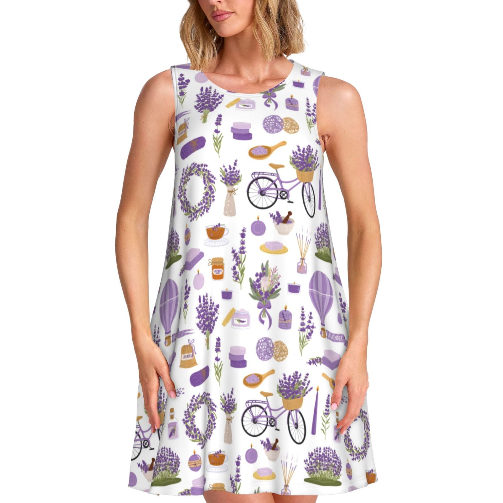 Fotbe Lavender Flowers Pattern Women’s Summer Tank Midi Dress ...