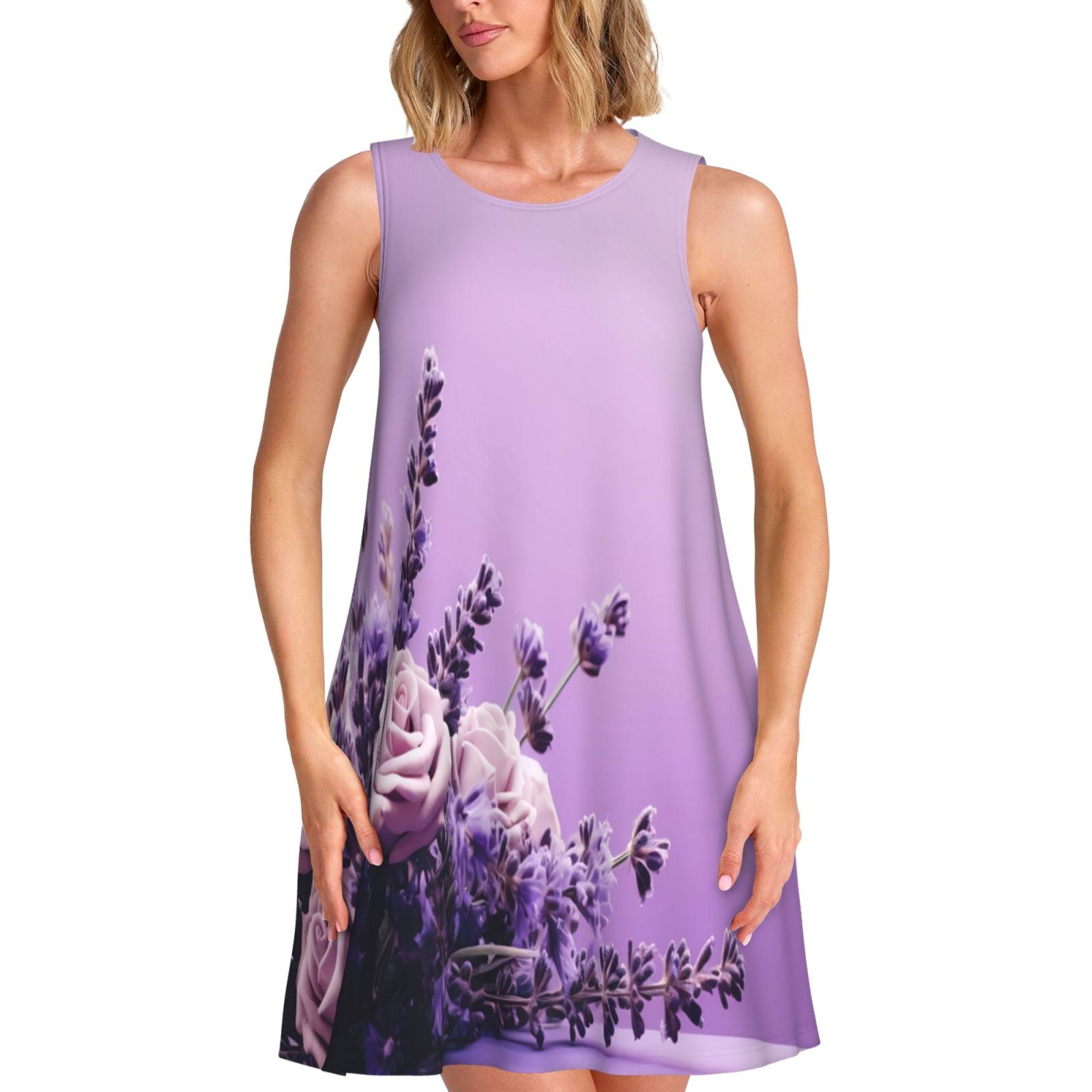Fotbe Lavender Roses Arrangement Pattern Women’s Summer Tank Midi Dress ...