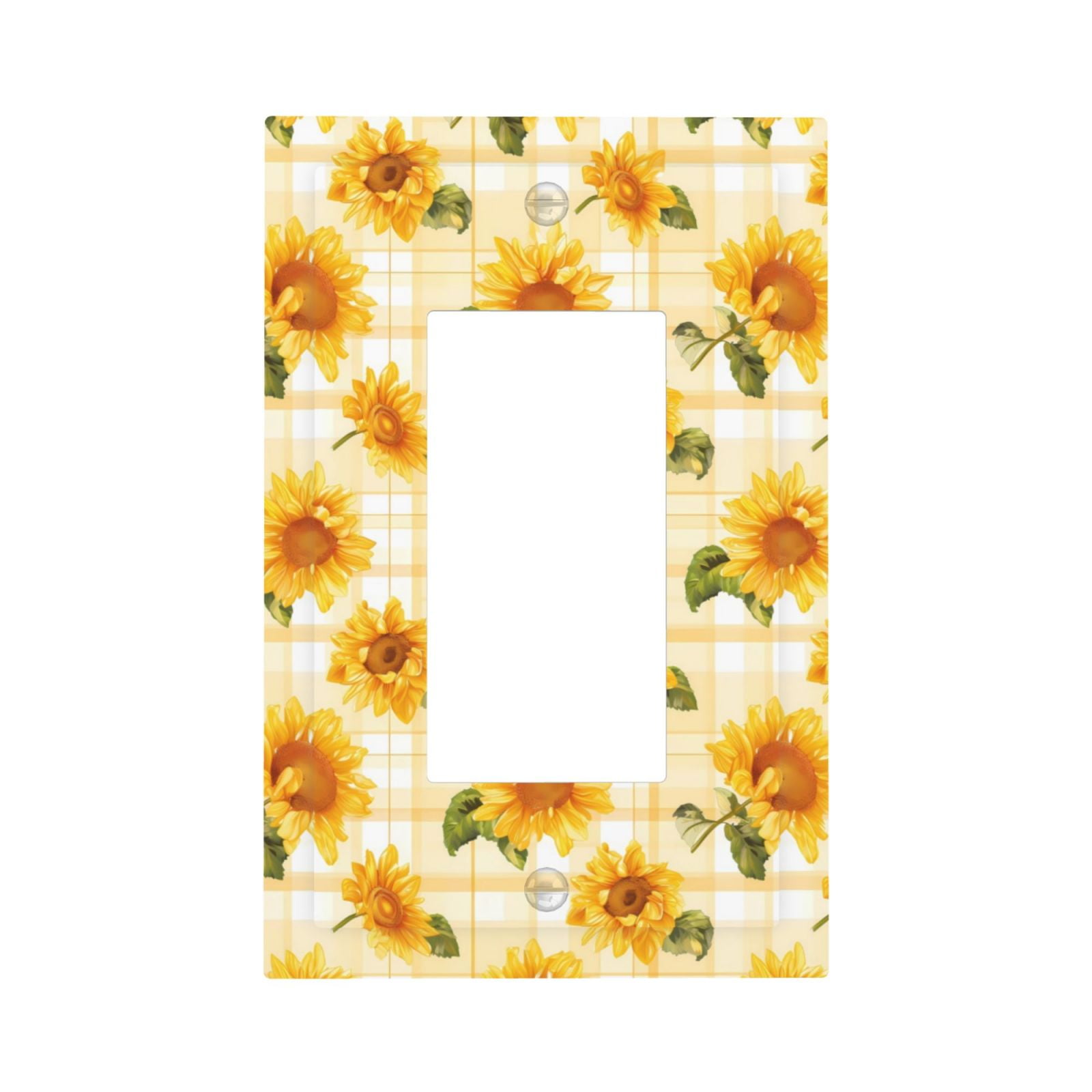 Fotbe Light Yellow Plaid Sunflower Print Duplex Receptacle Wall Plate ...