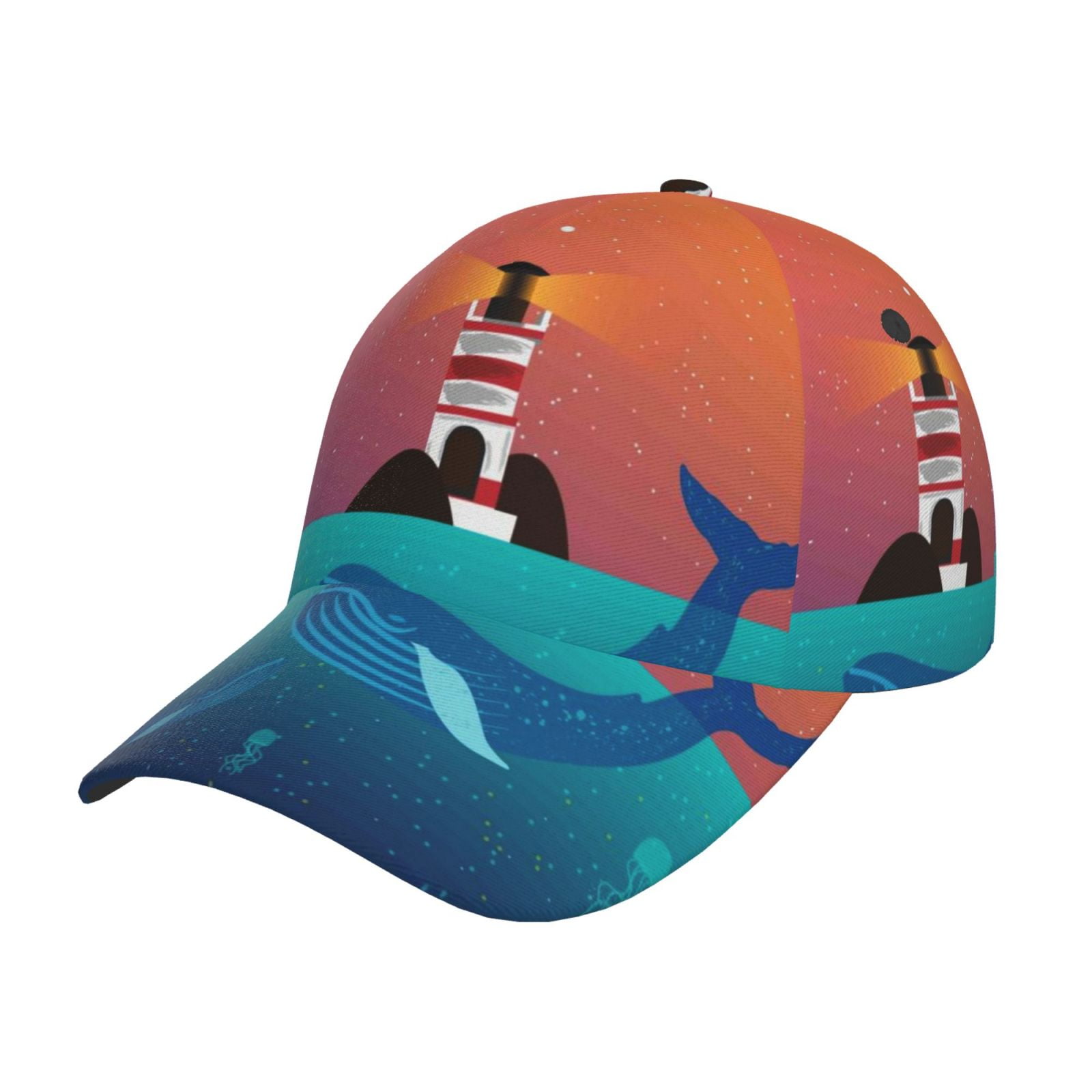 Fotbe Lighthouse And Whale Baseball Cap, Lighthouse And Whale Print Dad ...