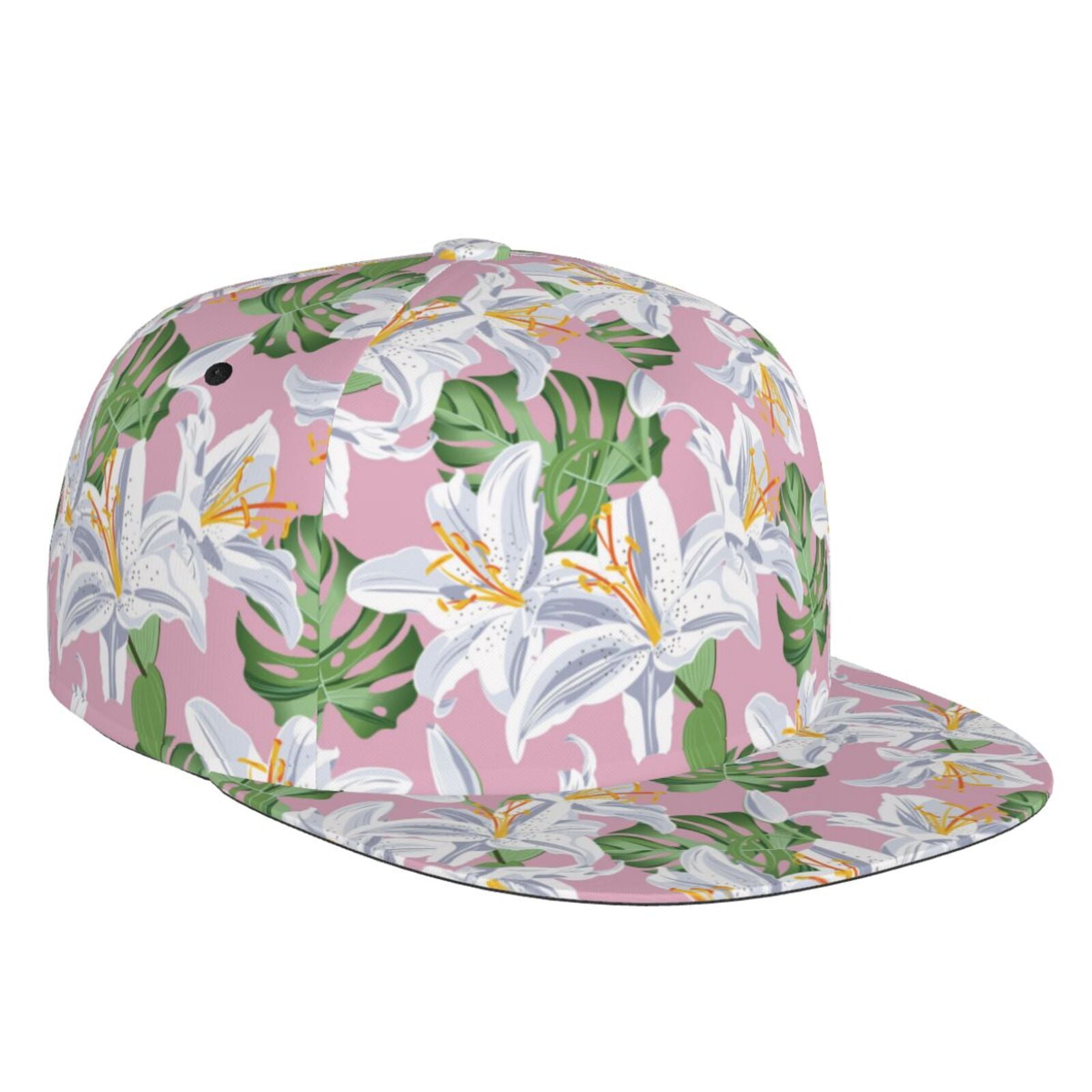 Fotbe Lilies Flowers Flat Bill Visor Cap Classic Snapback Hat Polyester Foam Trucker Hat Trucker ...
