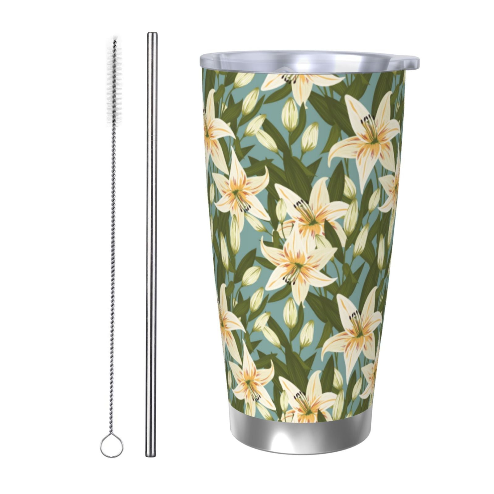 Fotbe Lilies Flowers Pattern 20 oz Tumbler Stainless Steel Vacuum ...