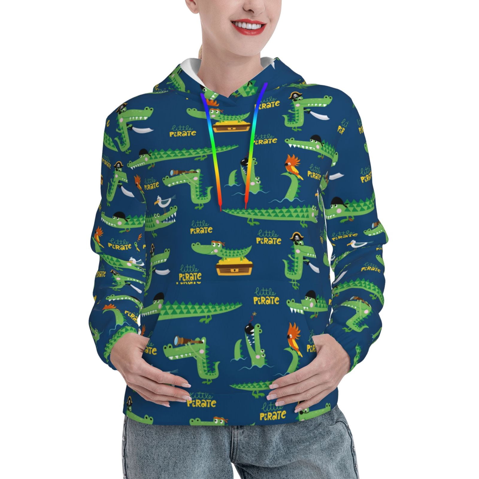 Fotbe Little Pirate Crocodile Pattern Womens Long Sleeve Hoodie ...