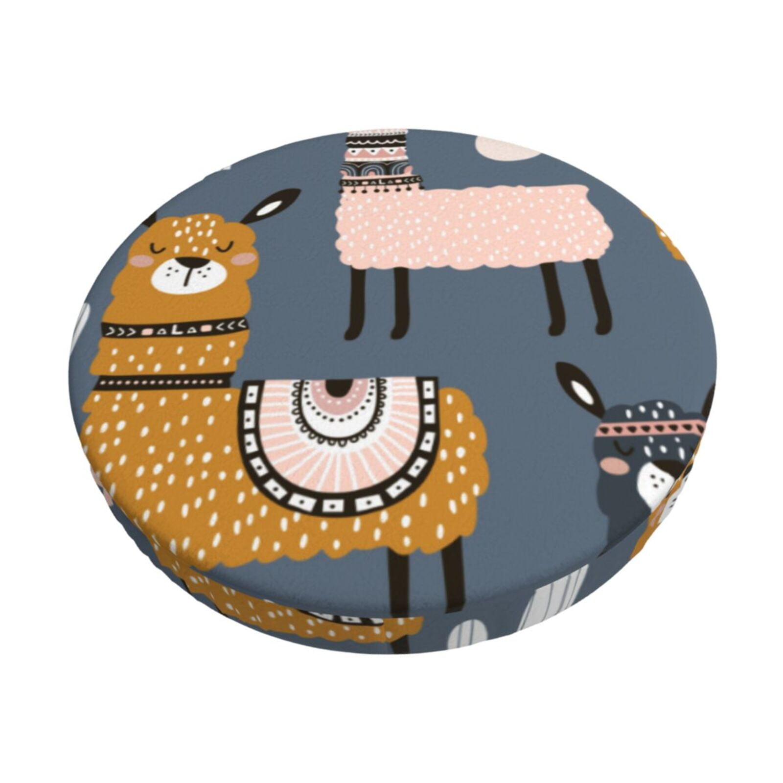 Fotbe Llama and Cactus Stool Covers Round,Waterproof Round Bar Stool ...
