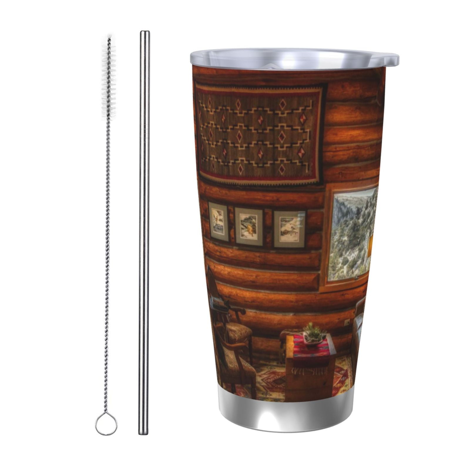 Fotbe Log Cabin Inside Pattern 20 oz Tumbler Stainless Steel Vacuum Insulated Coffee Ice Cup ...