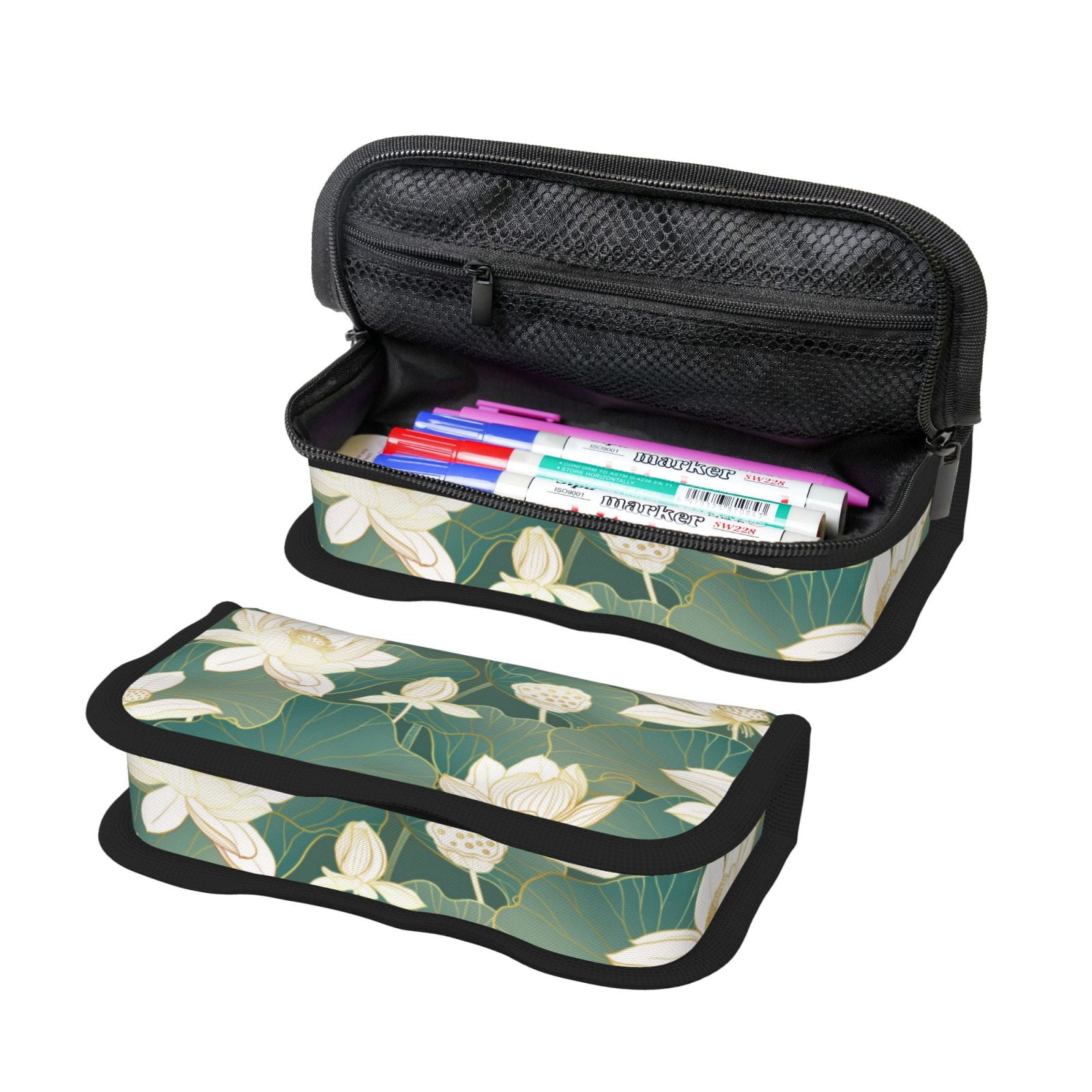 Fotbe Lotus Golden Line Pattern Pencil Case,Canvas Pen Case, Multi ...