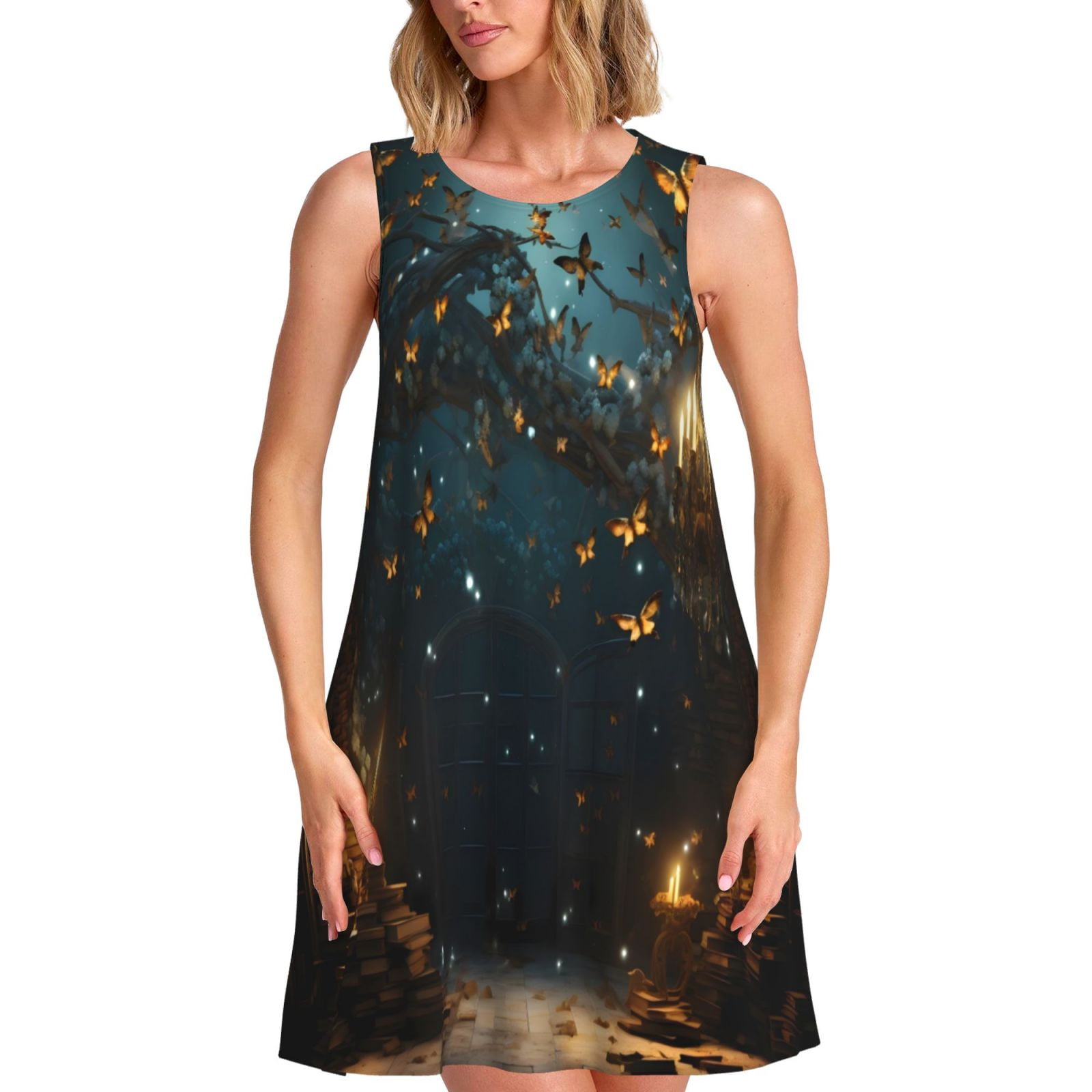 Fotbe Magical Library Butterfly Night Pattern Women’s Summer Tank Midi ...