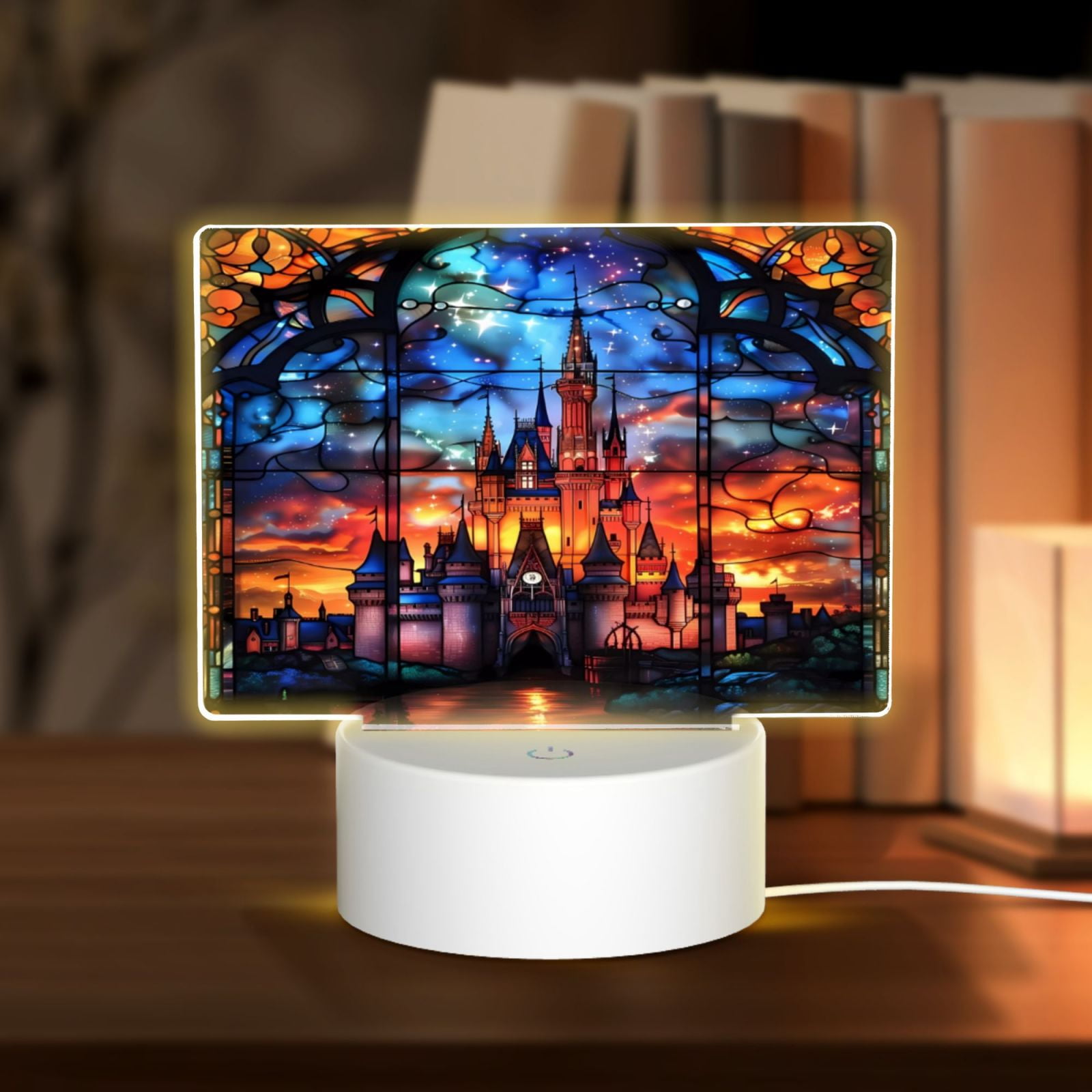 Fotbe Magical Stained Glass Castle Pattern Acrylic Night Light Gift ...