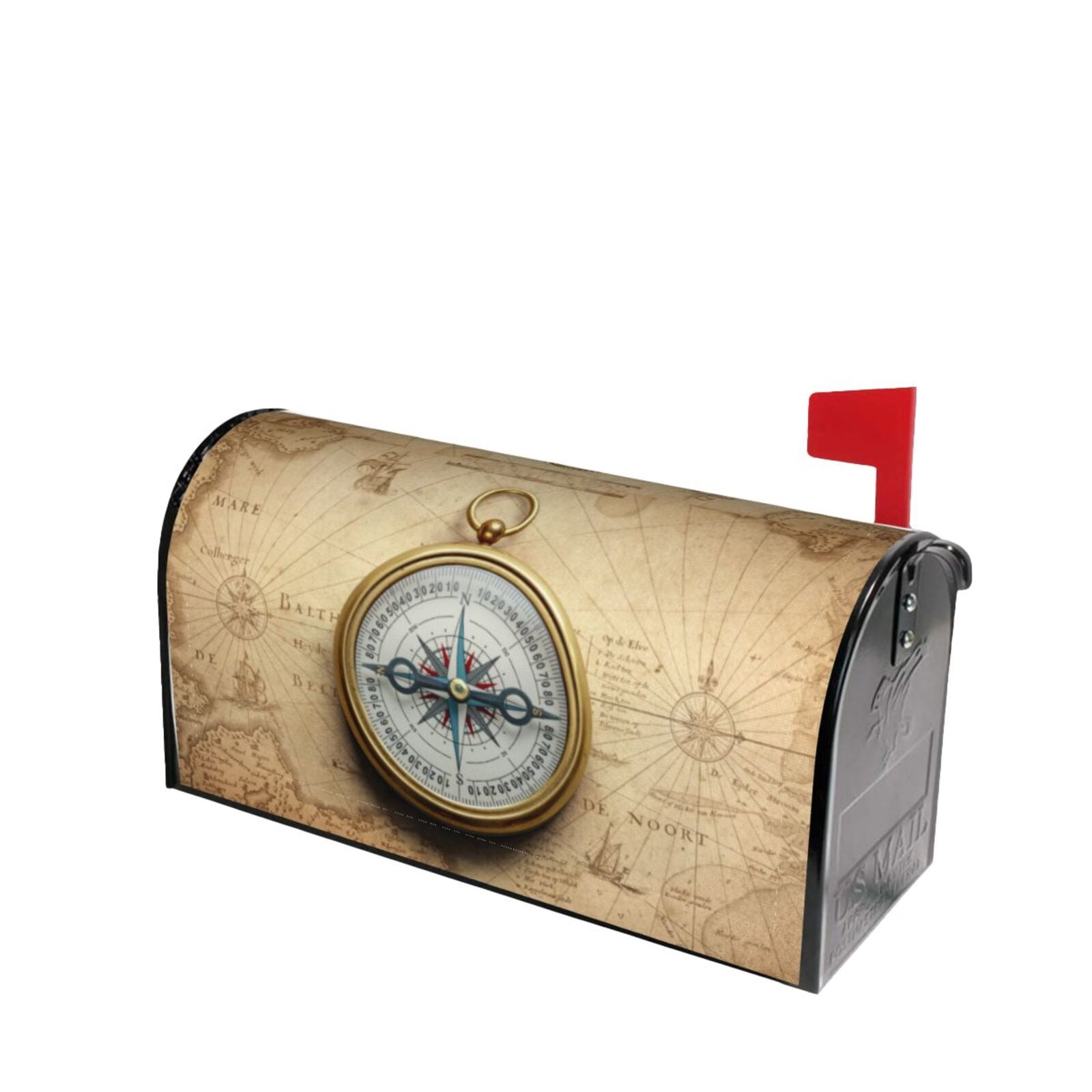 Fotbe Magnetic Old Compass On World Map Mailbox Covers Post Letter Box ...