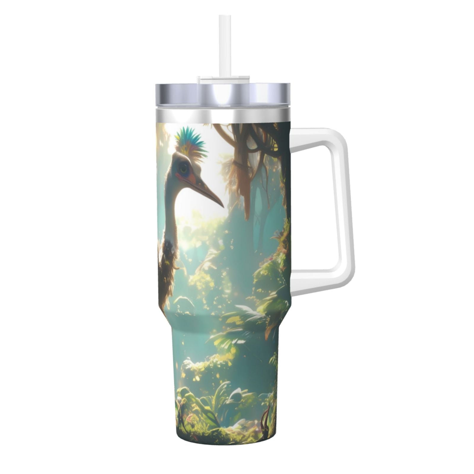 Fotbe Majestic Ostrich In Forest Pattern 40oz Ice Bully With Handle And ...