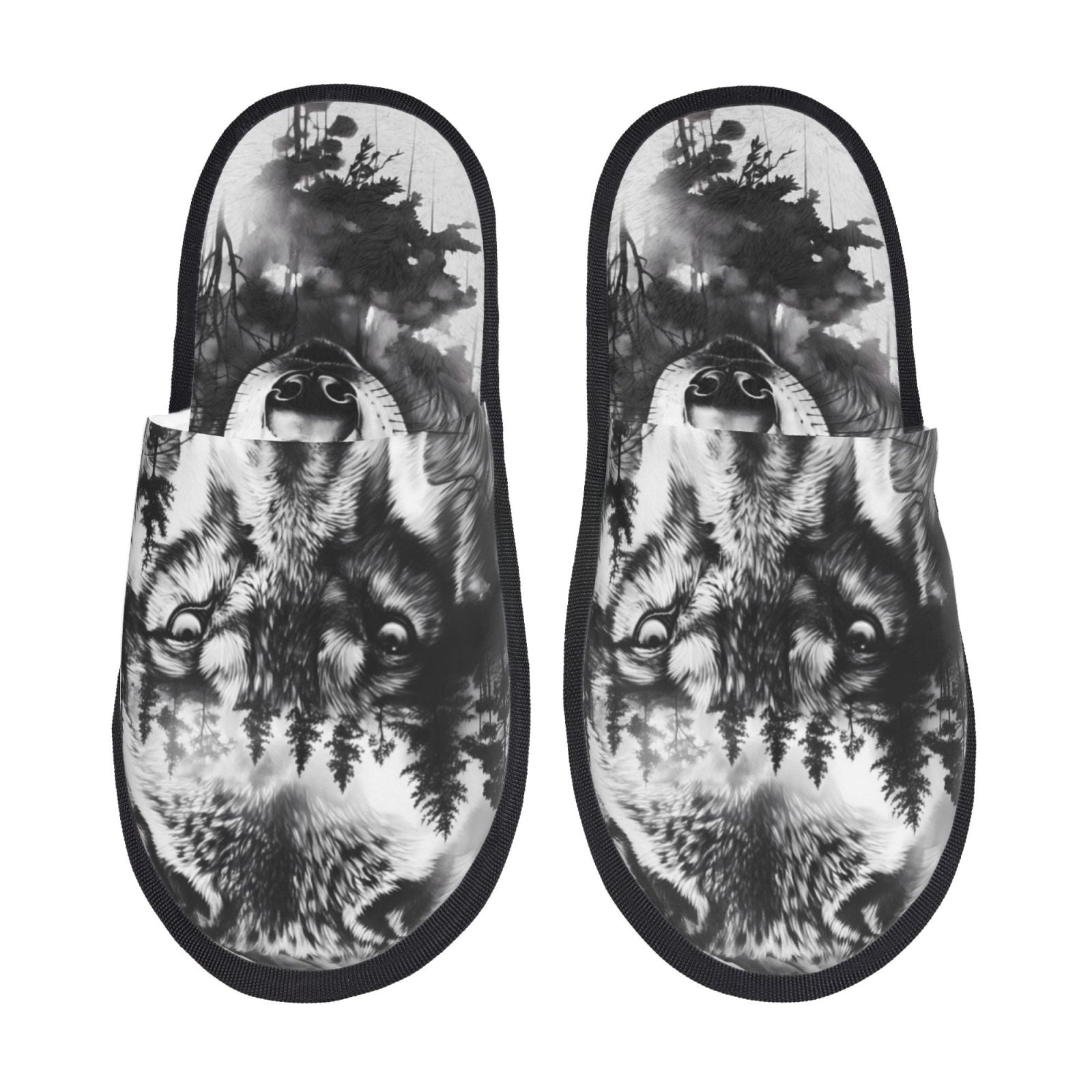 Fotbe Majestic Wolf Landscape Pattern Women's Fuzzy Slippers Plush ...
