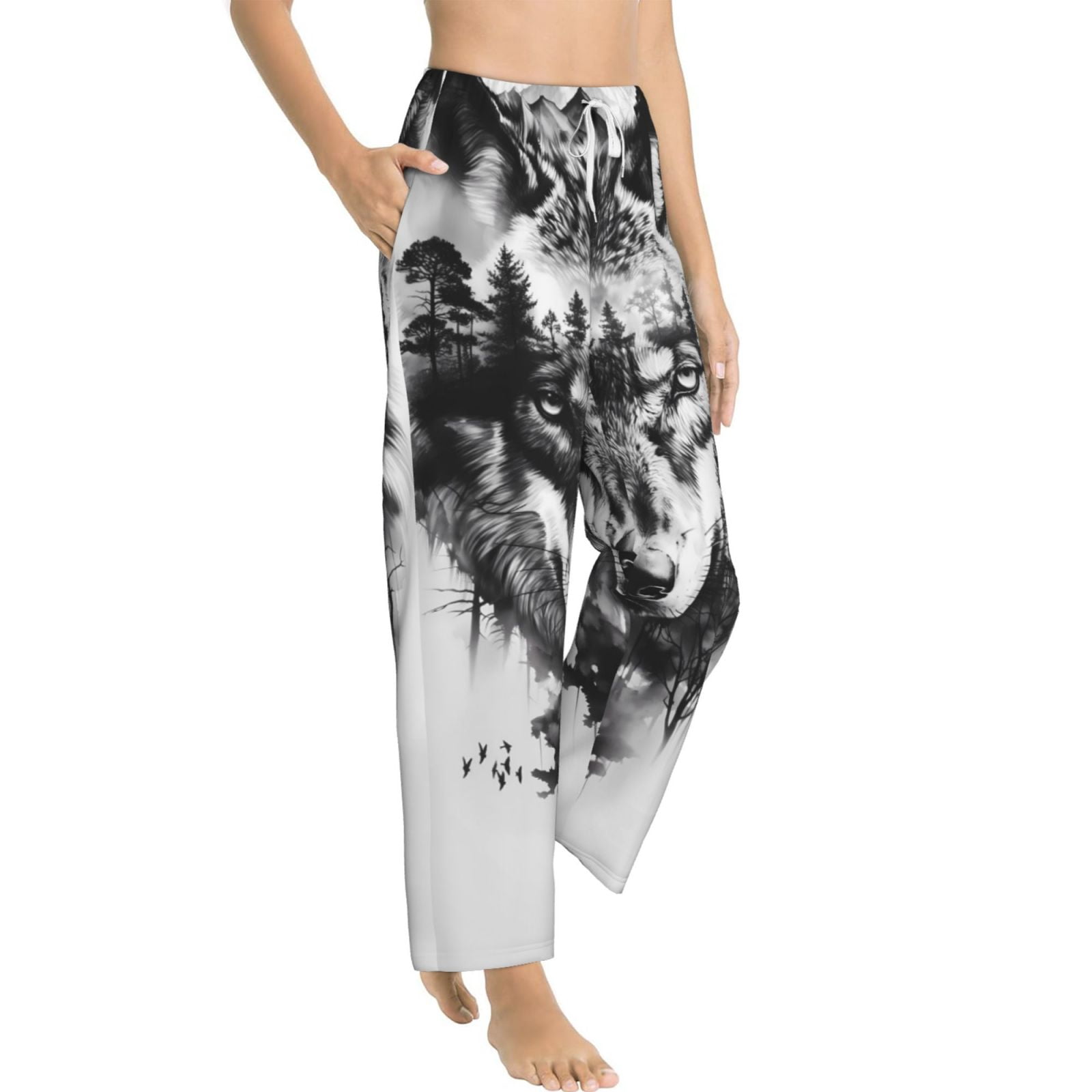Fotbe Majestic Wolf Landscape Women's Pajama Pants,Sleepwear Pants,Pj ...