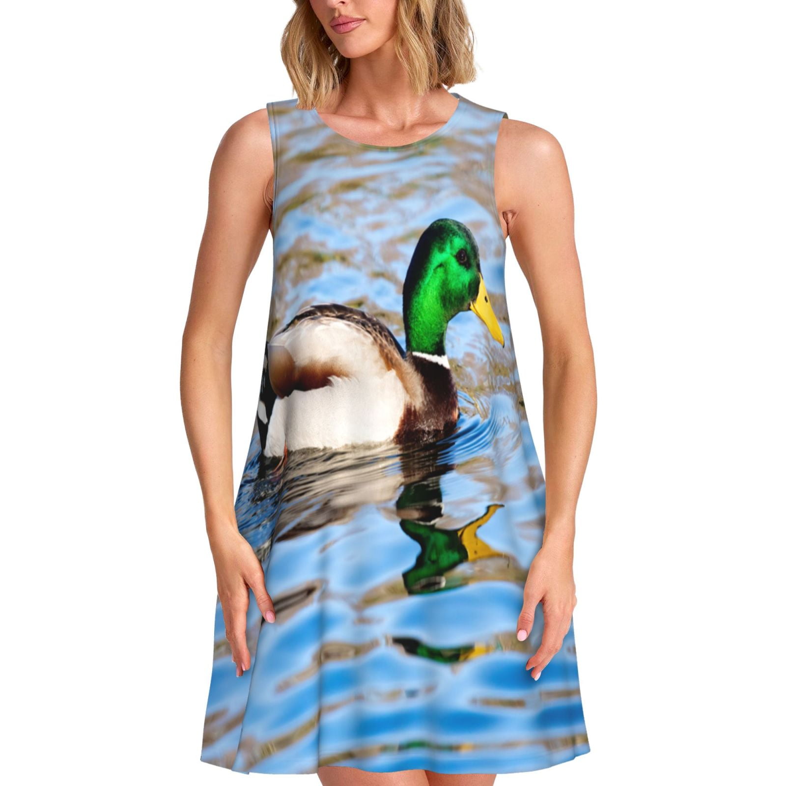Fotbe Mallard Duck Swimming In A River Pattern Women’s Summer Tank Midi ...