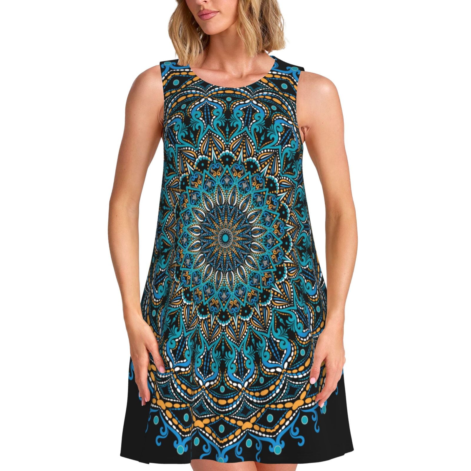 Fotbe Mandala Pattern Women’s Summer Tank Midi Dress – Sleeveless A ...