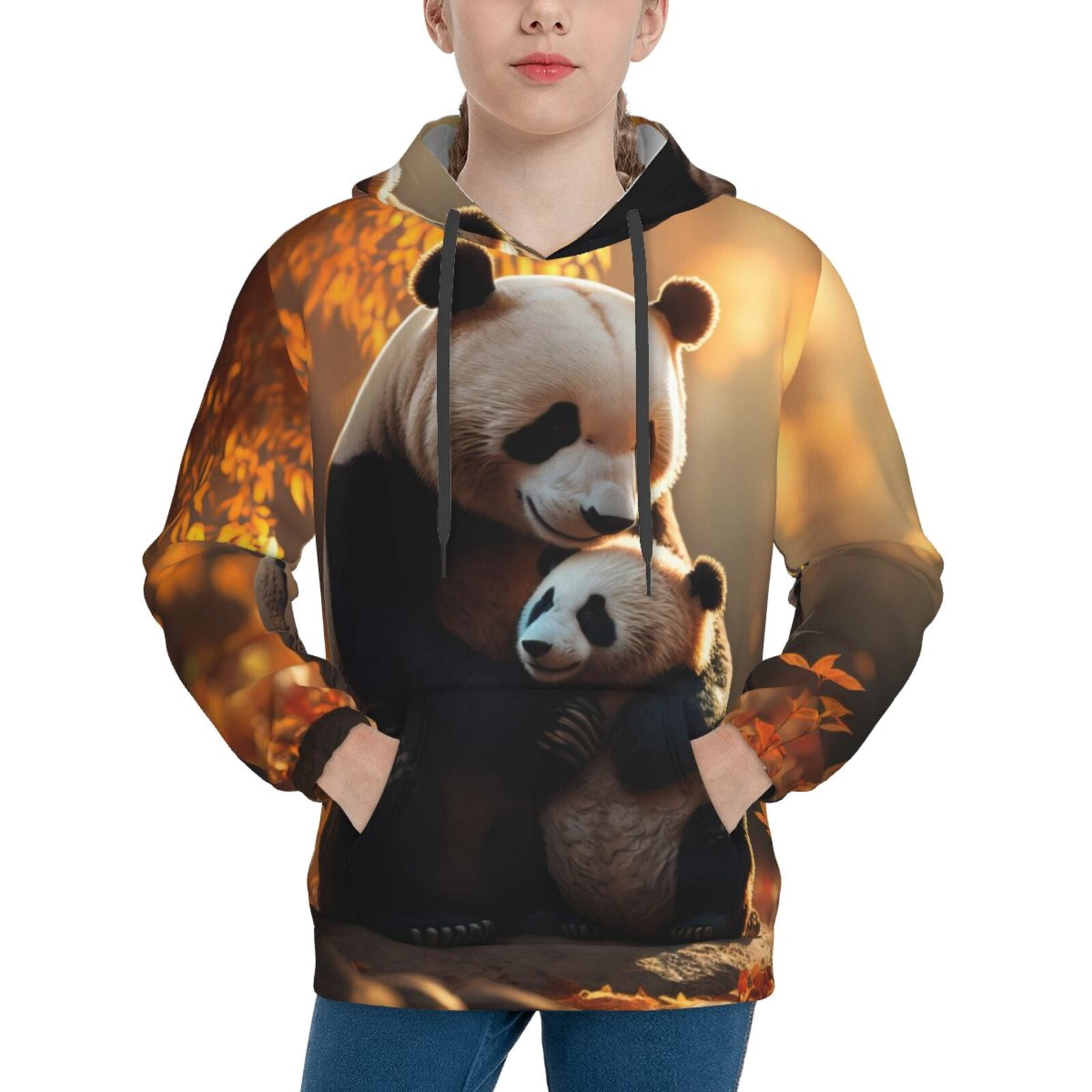 Fotbe Maple Forest Panda Pattern Youth Pullover Hooded Sweatshirt, Boys ...