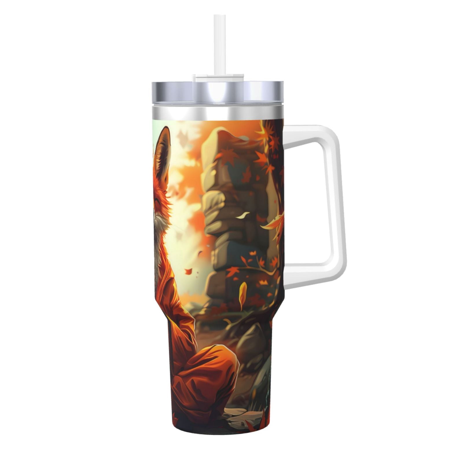 Fotbe Maple Leaf Meditating Fox Pattern 40oz Ice Bully With Handle And ...