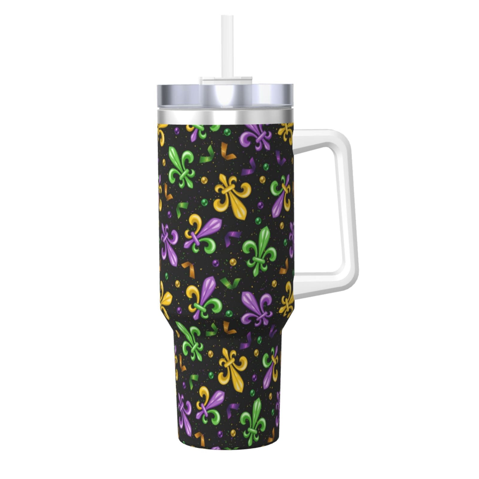 Fotbe Mardi Gras Carnival4 Pattern 40oz Ice Bully With Handle And Straw ...