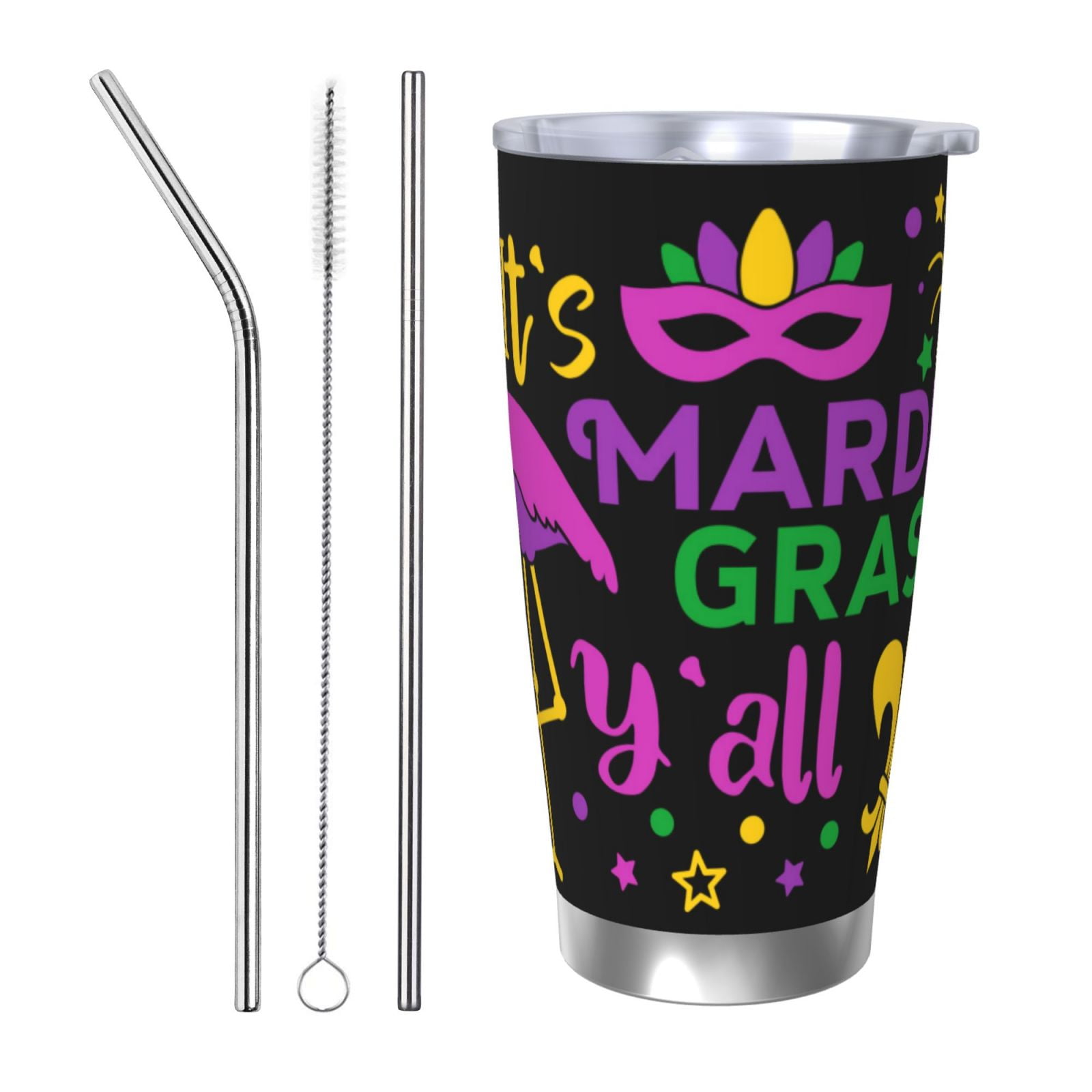 Fotbe Mardi Gras with Flamingo Pattern 20 oz Tumbler Stainless Steel ...