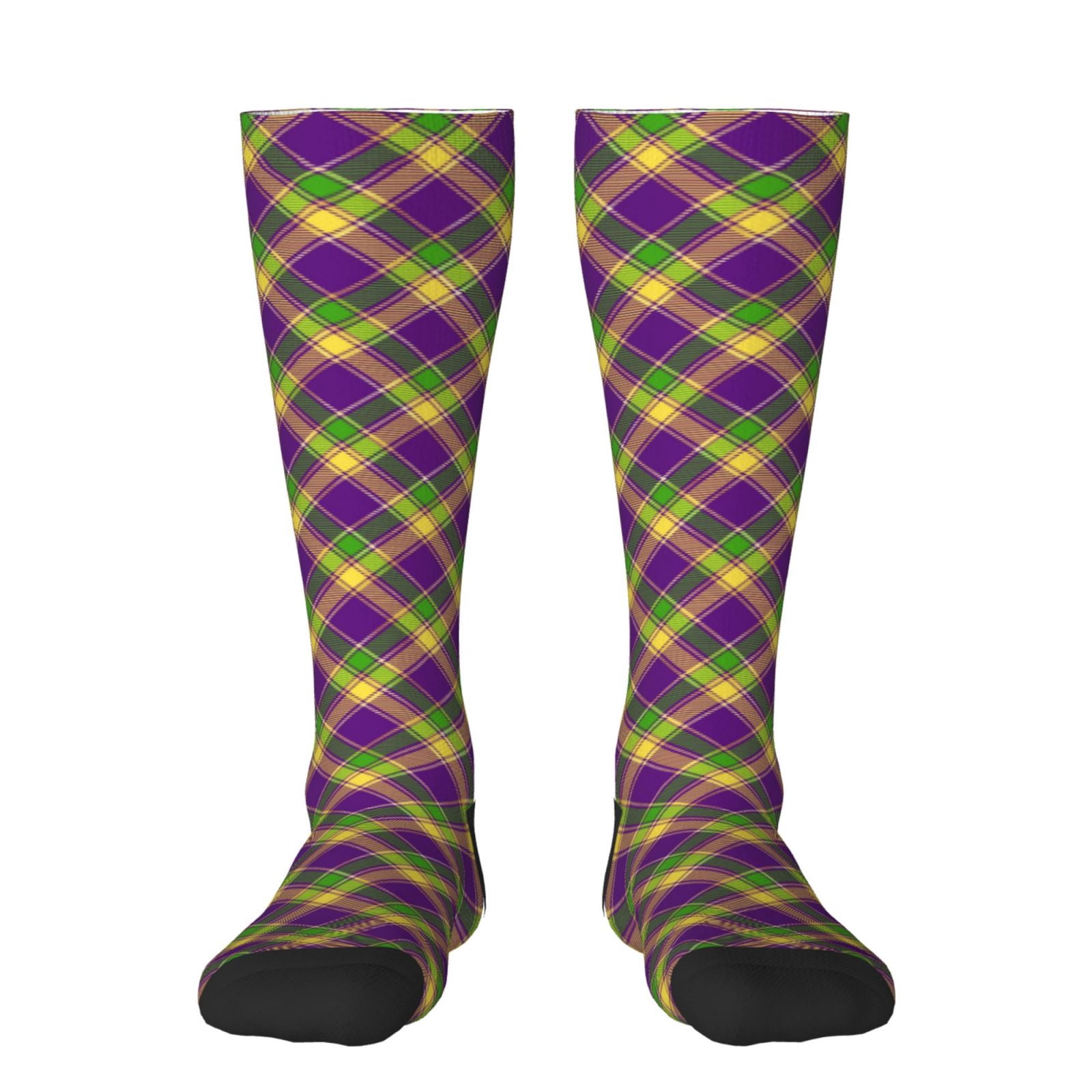 Fotbe Mardi Gras Plaid print Women's Men's Novelty Crew Socks Cotton ...