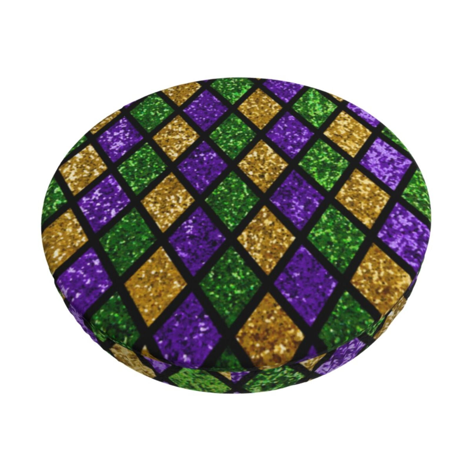 Fotbe Mardi Gras Shiny Green Purple Stool Covers Round,Waterproof Round ...