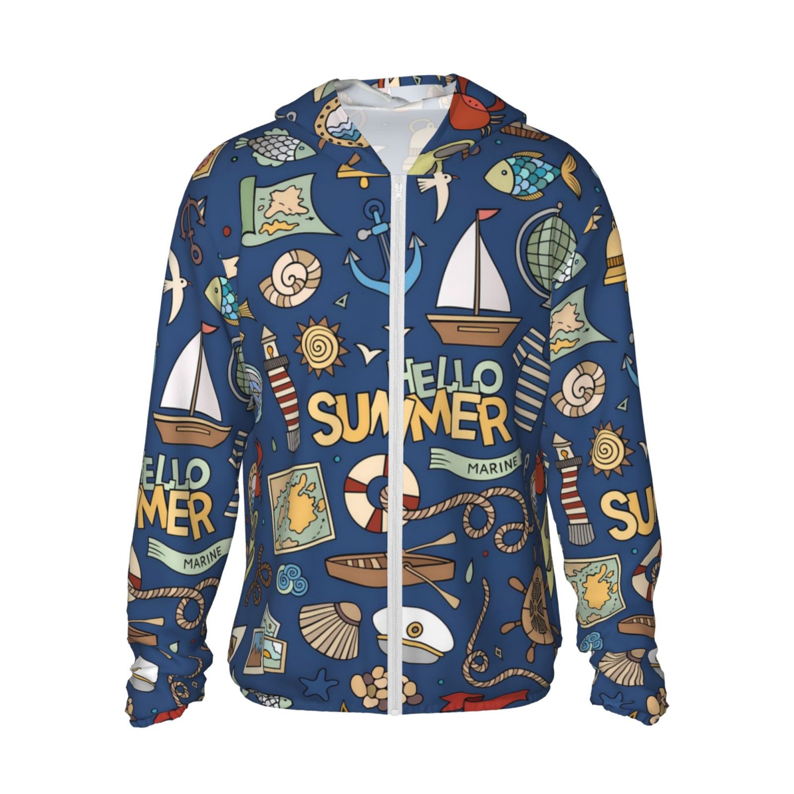 Fotbe Marine Nautical Men's Women's UPF 50+ Sun Protection Jacket ...