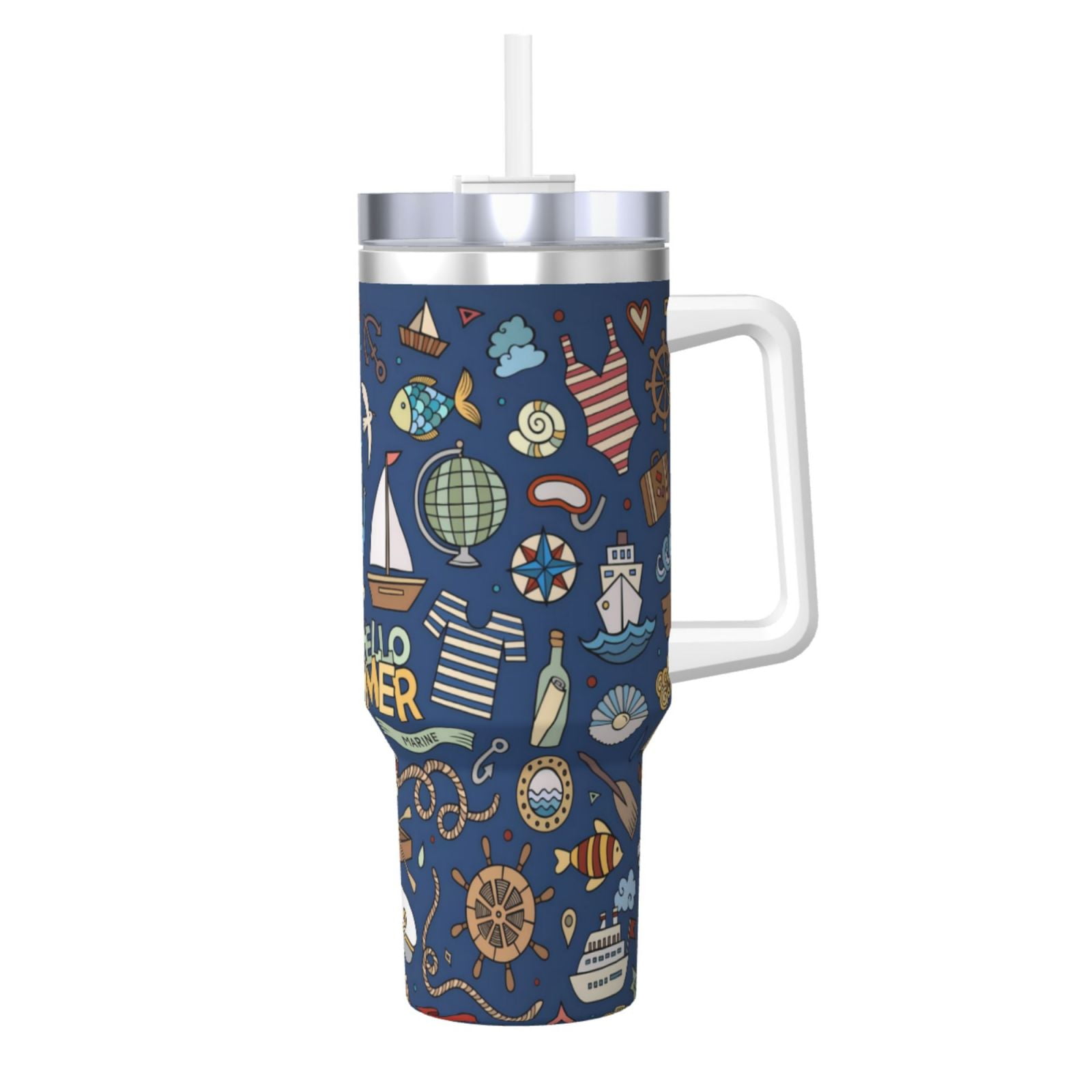 Fotbe Marine Nautical Pattern 40oz Ice Bully With Handle And Straw ...