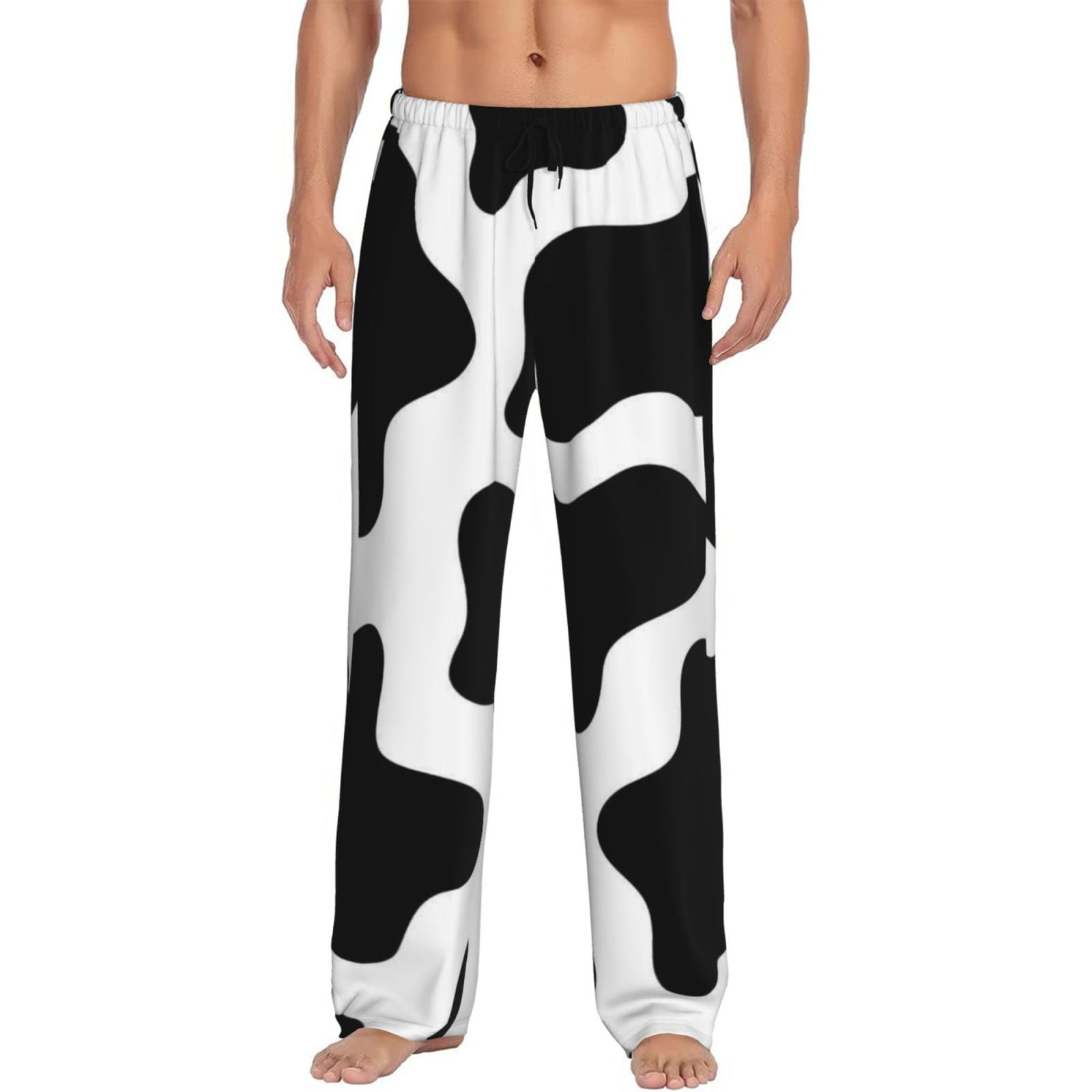Fotbe Men'S Cow Print Black Whiteclassic Pajama Pants With Elastic ...