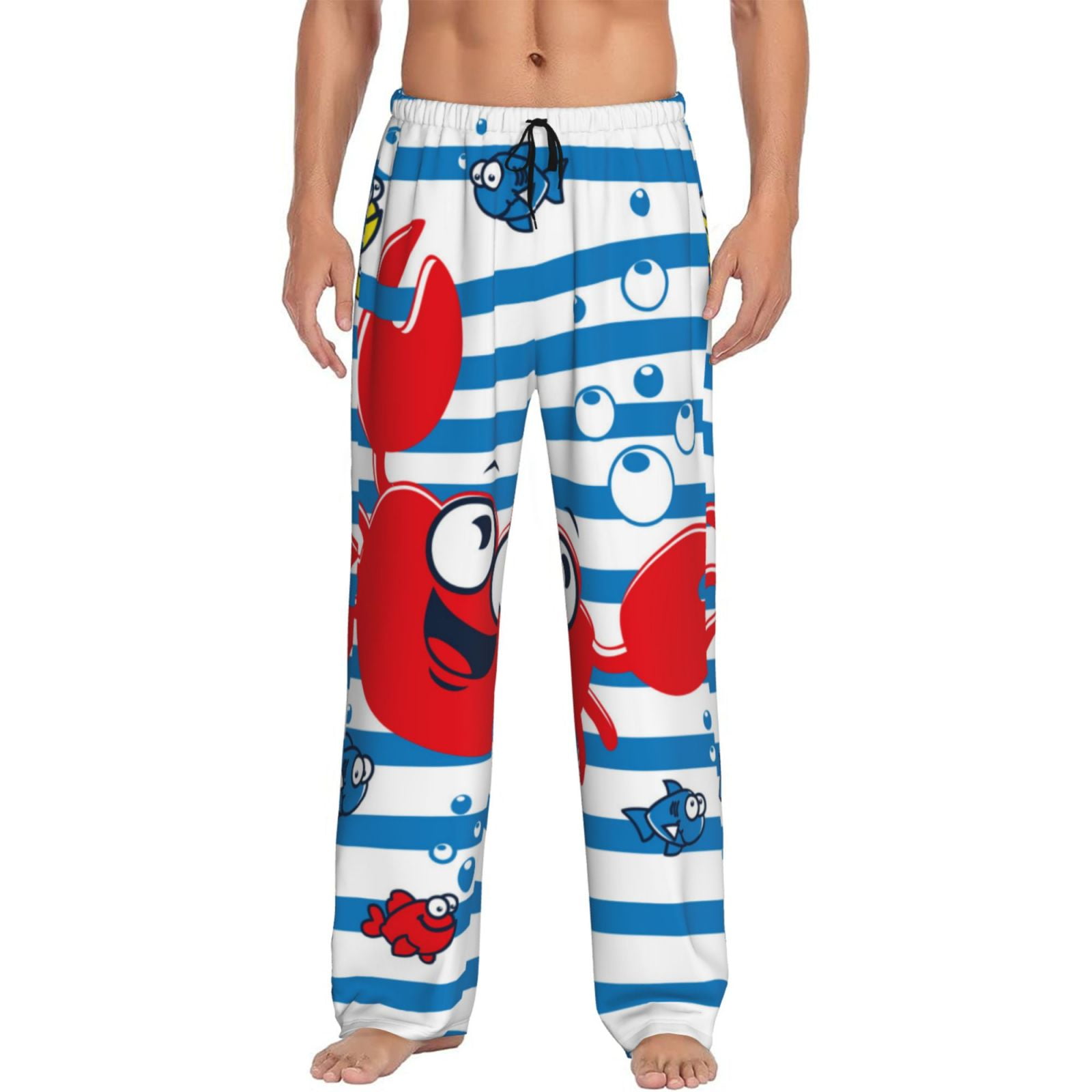 Fotbe Men'S Red Funny Crab On Blue Stripeclassic Pajama Pants With ...