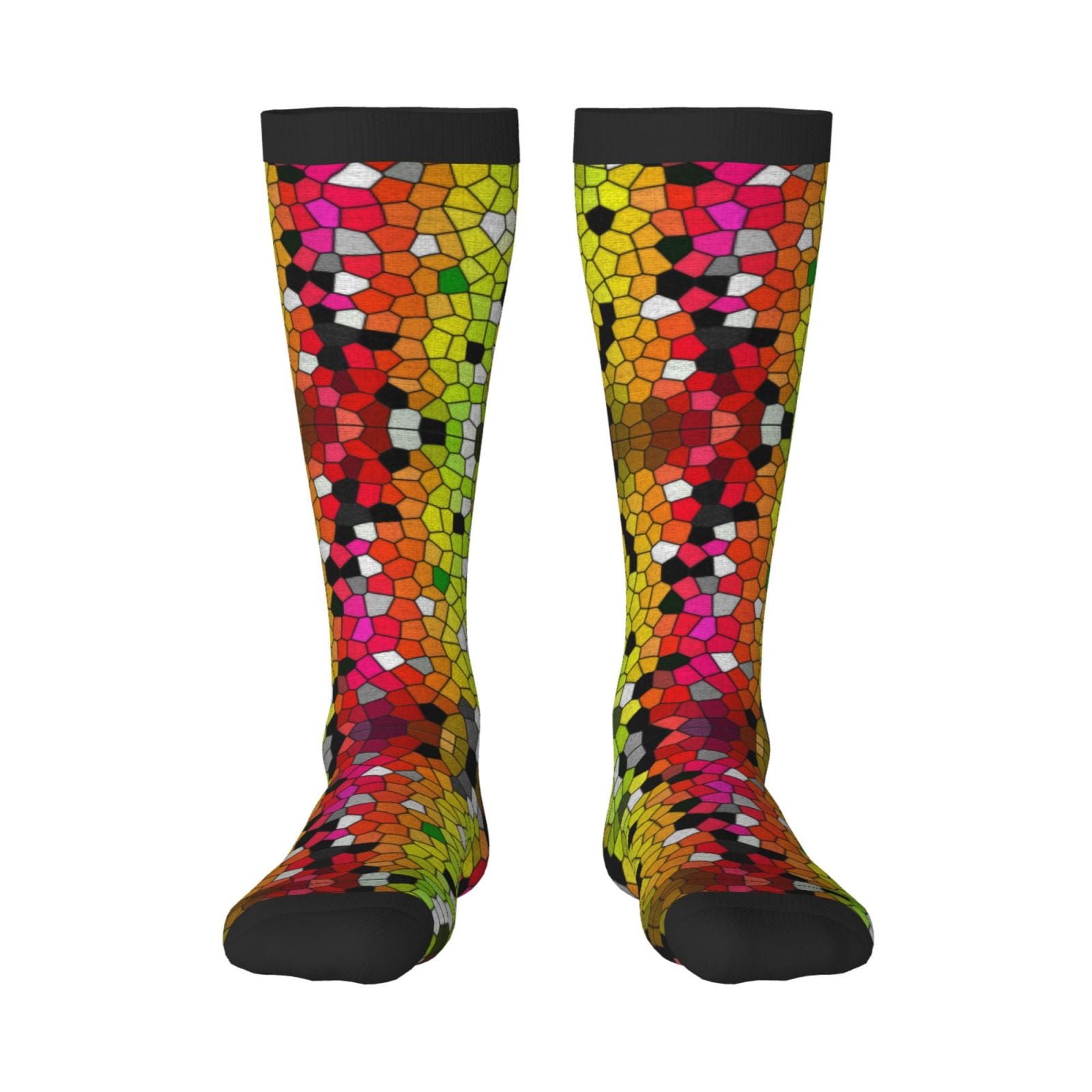 Fotbe Men'S Women'S Funny Colorful Tie Dye Stained Glass 1 Dress Socks ...