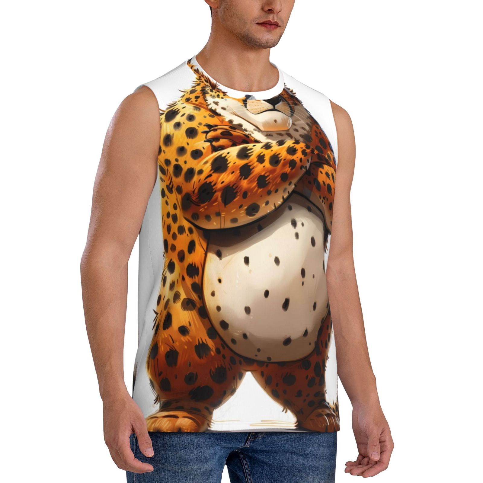 Fotbe Men's Cartoon Cheetah With Attitude Print Men's Sleeveless Muscle ...
