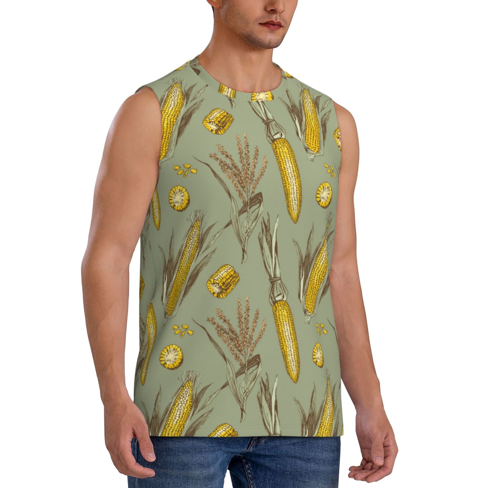 Fotbe Men's Cartoon Corn and Wheat Print Men's Sleeveless Muscle Tank ...