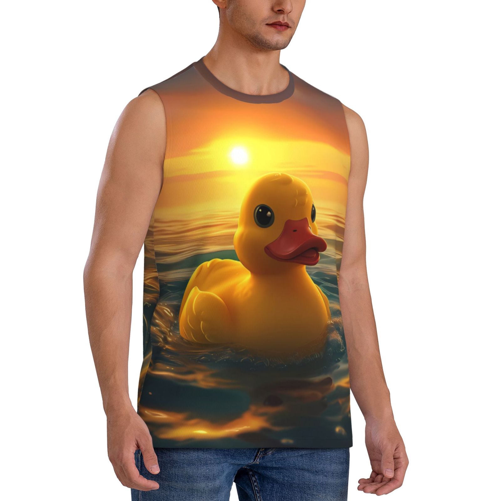Fotbe Men's Cartoon Swimming Yellow Duck Print Men's Sleeveless Muscle ...
