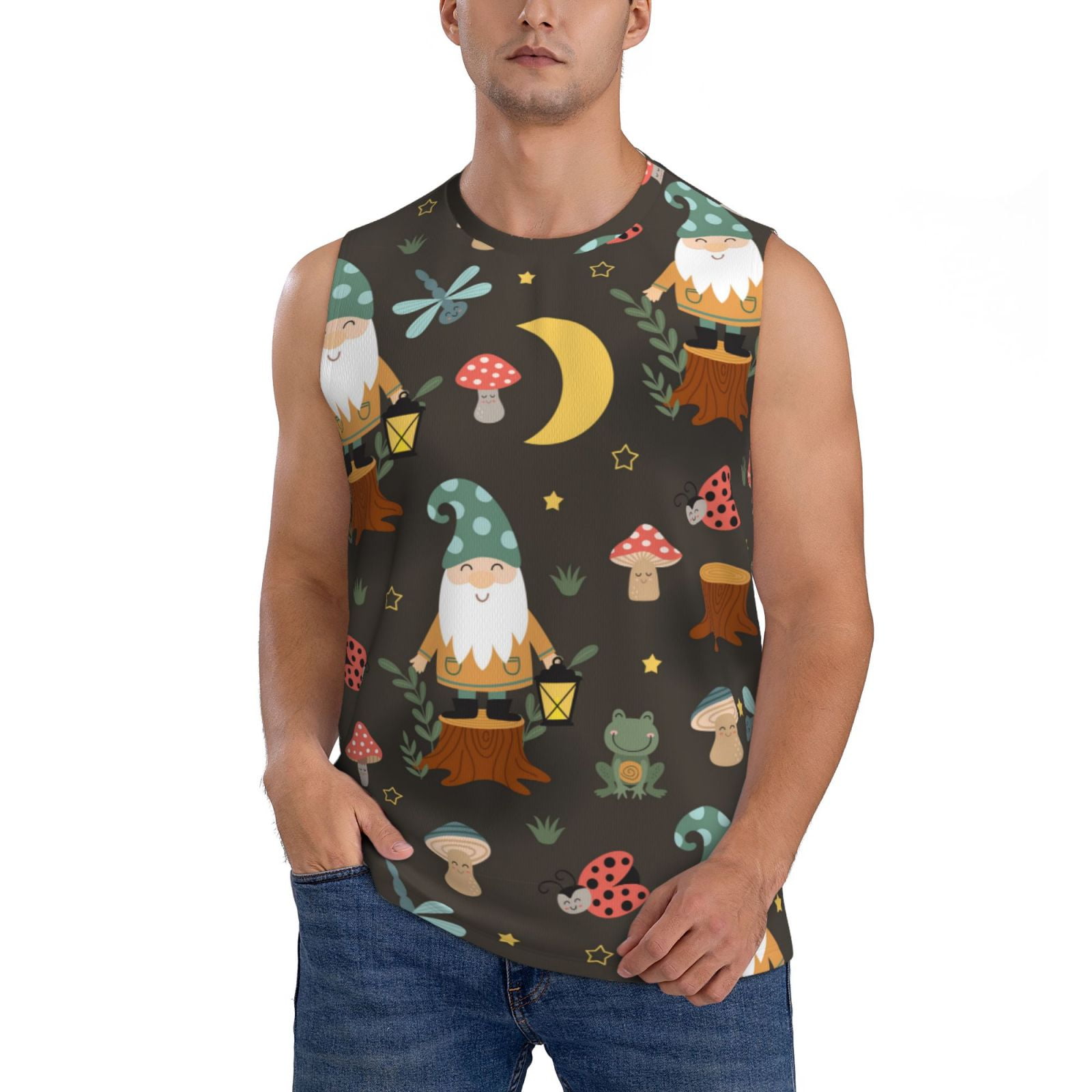 Fotbe Men's Gnome Insect Frog Print Men's Sleeveless Muscle Tank Tops ...